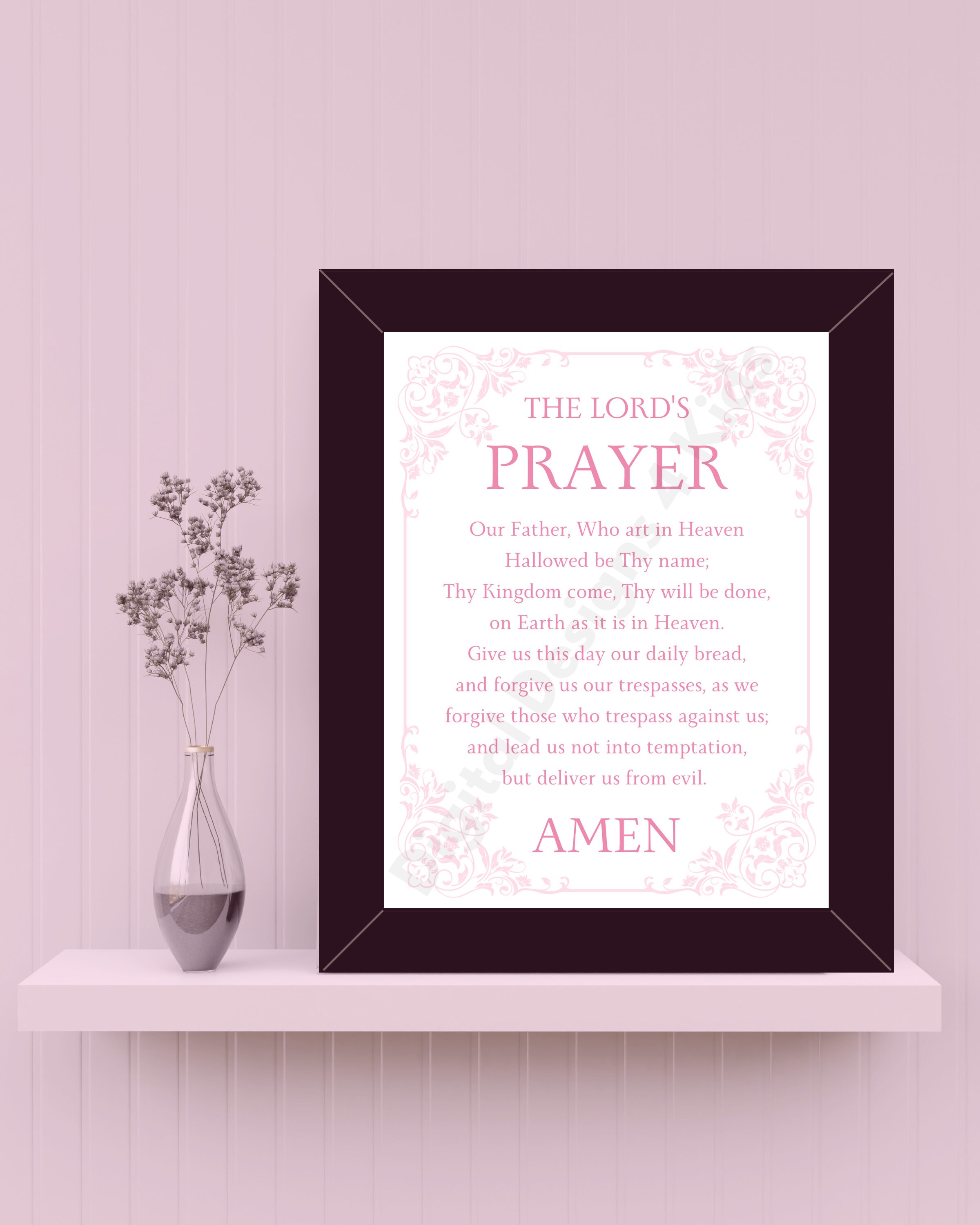 Our Father Prayer Printable Pink, Catholic Christian Scripture Wall Art ...