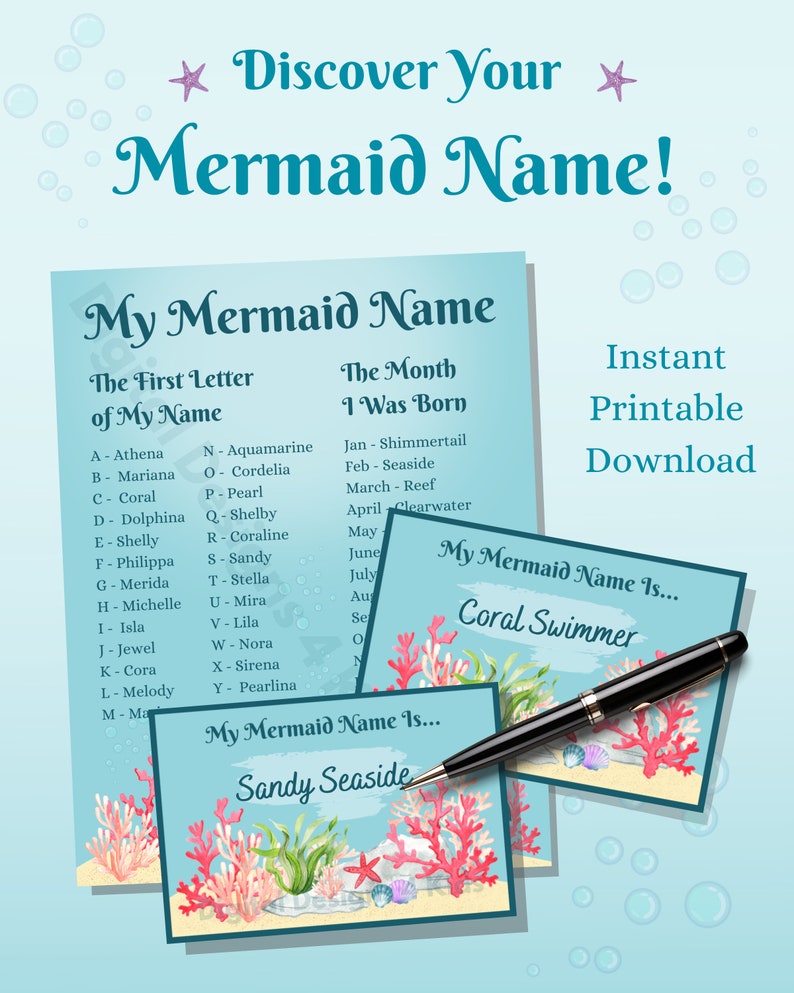 Mermaid Name Game, What is Your Mermaid Name, Printable Game for Kids ...