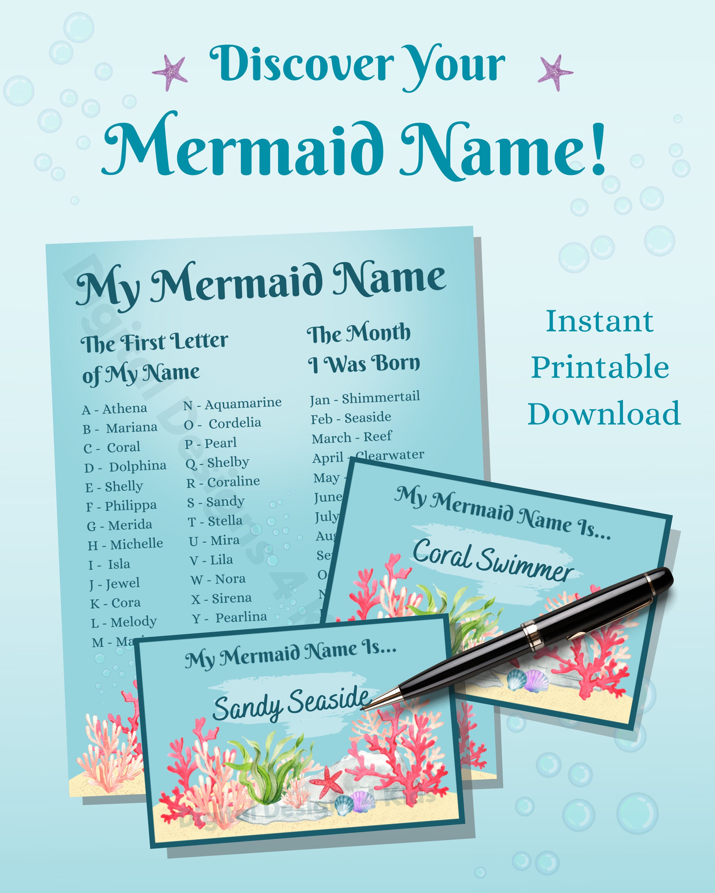 Mermaid Name Game, What is Your Mermaid Name, Printable Game for Kids ...
