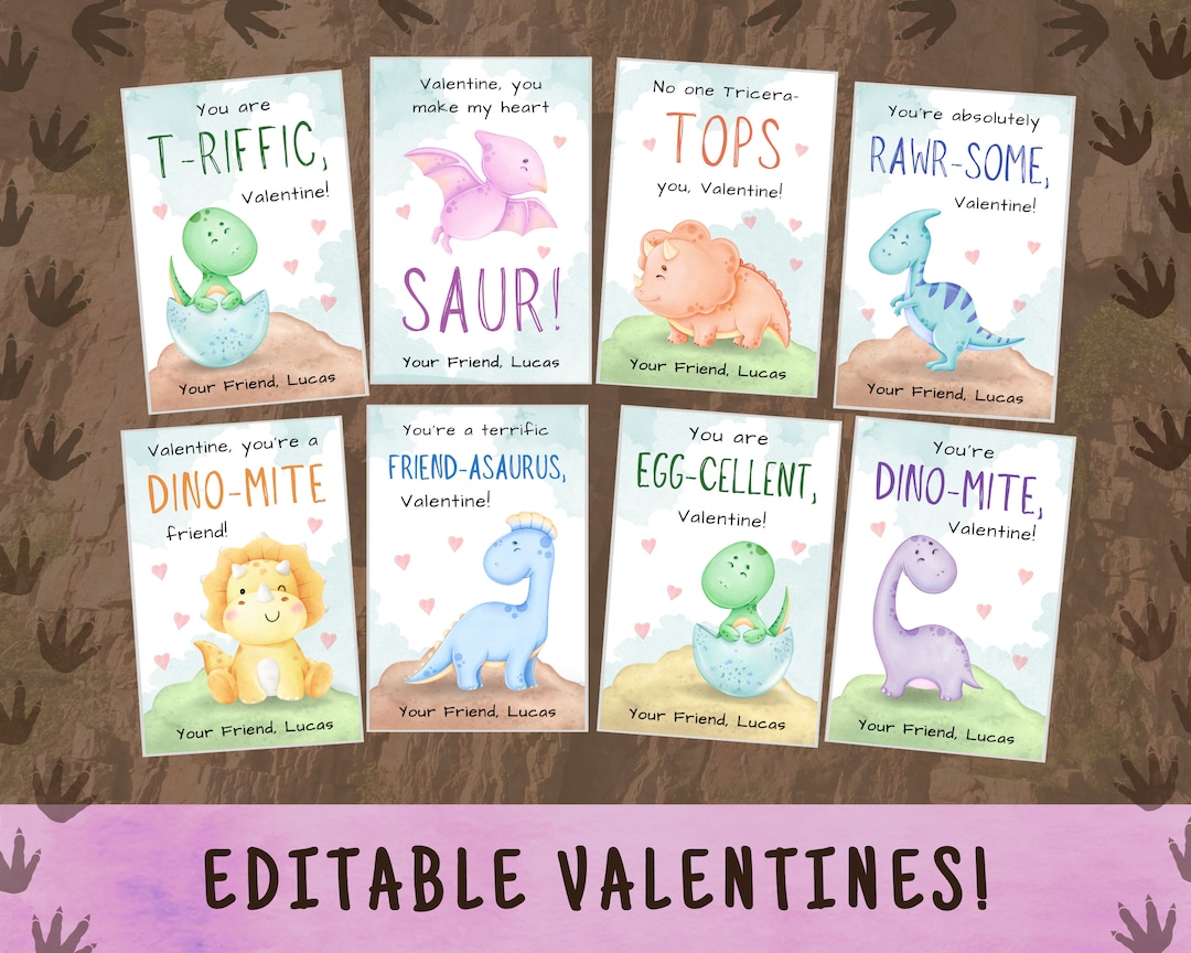 Editable Dinosaur Valentines Exchange Cards, Dino Valentines, Toddler ...