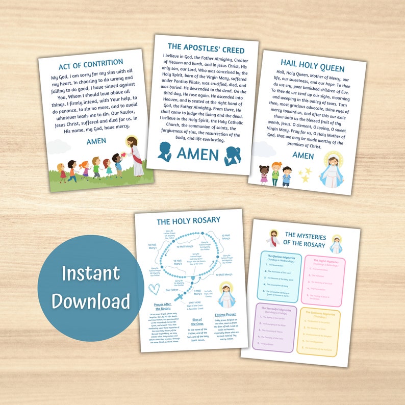 Kids Religious Catholic Prayer Prints, Set of 10 Prayers for Kids - Etsy