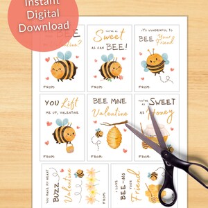 Cute Bee Valentines Day Cards for Kids, Honey Bee School Valentines ...
