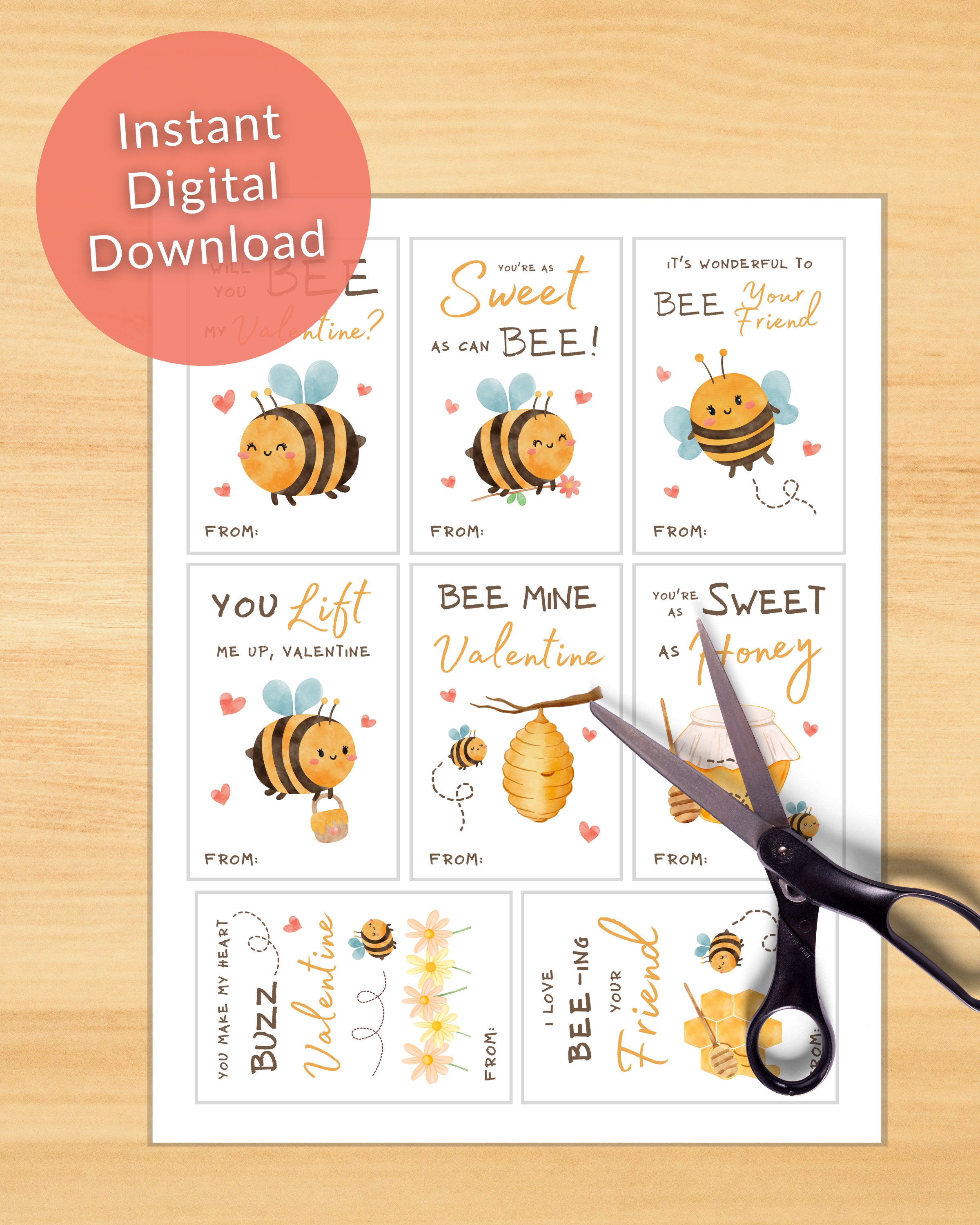 Cute Bee Valentines Day Cards for Kids, Honey Bee School Valentines ...