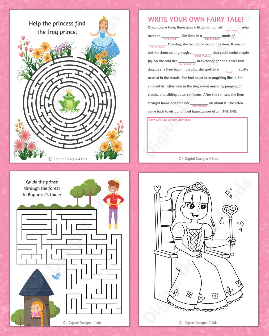 Princess Fairy Tale Activity Pack, Road Trip Activity Book for Kids - Etsy