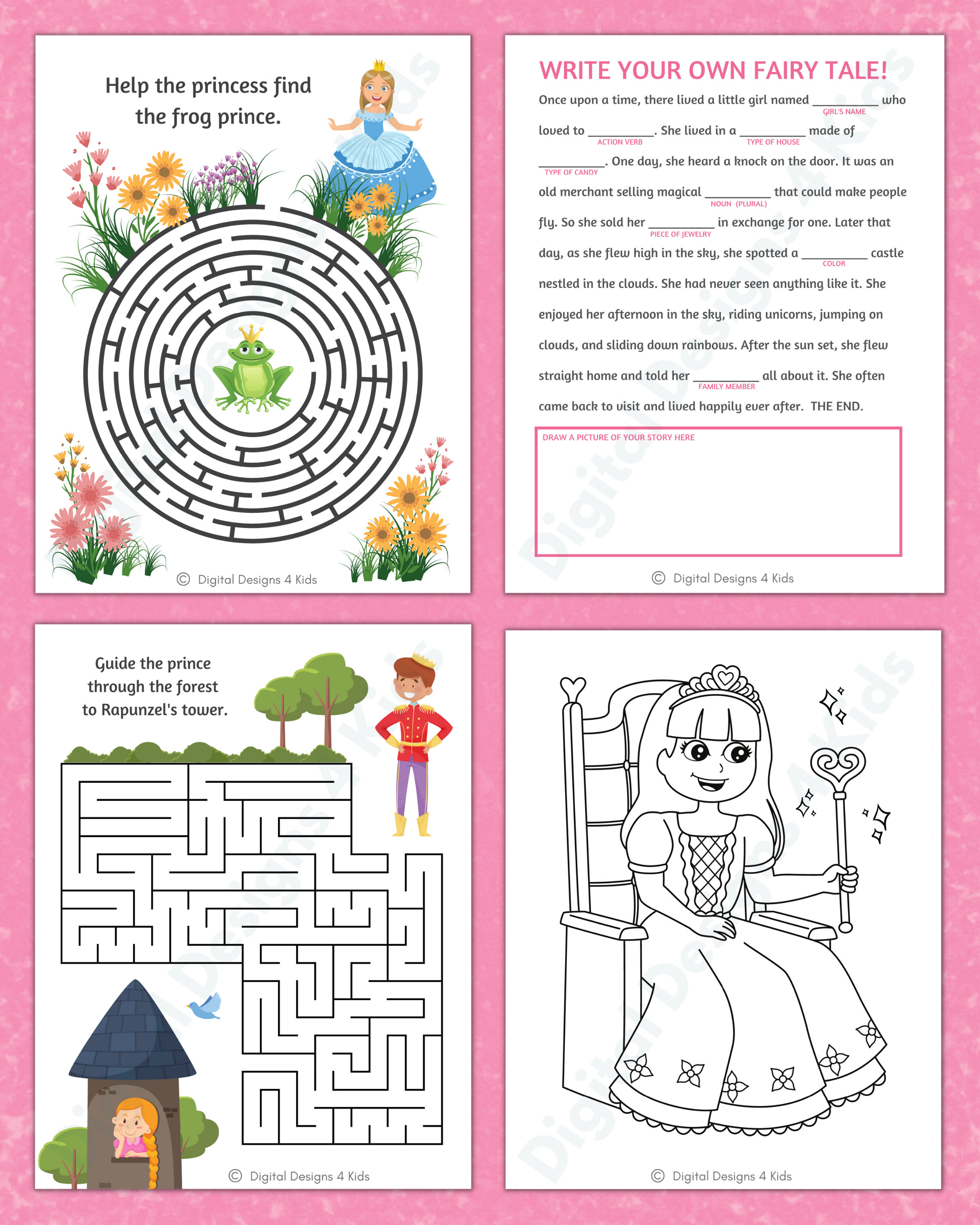 Princess Fairy Tale Activity Pack, Road Trip Activity Book for Kids - Etsy