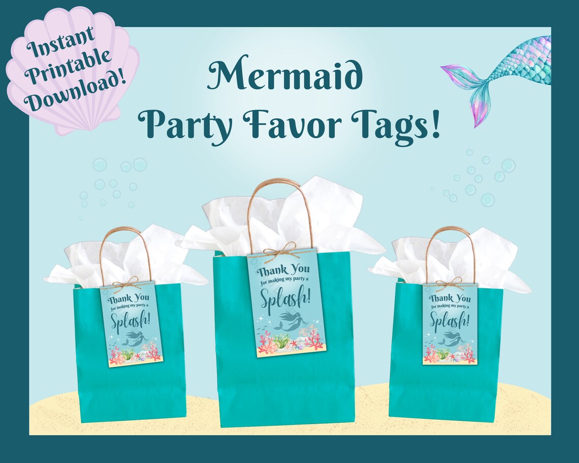 Mermaid Party Favor Tags, Gift Tags for Mermaid Party, Thank You Tags ...