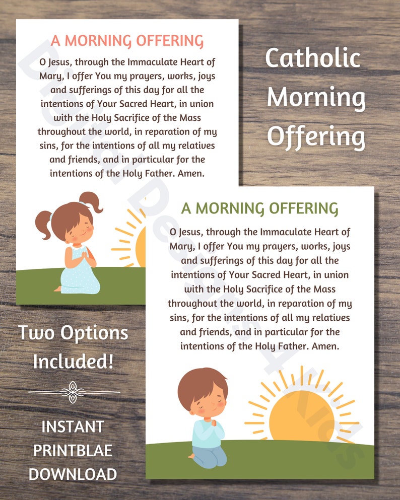 Catholic Morning Offering Printable for Kids, Morning Prayer Print for ...