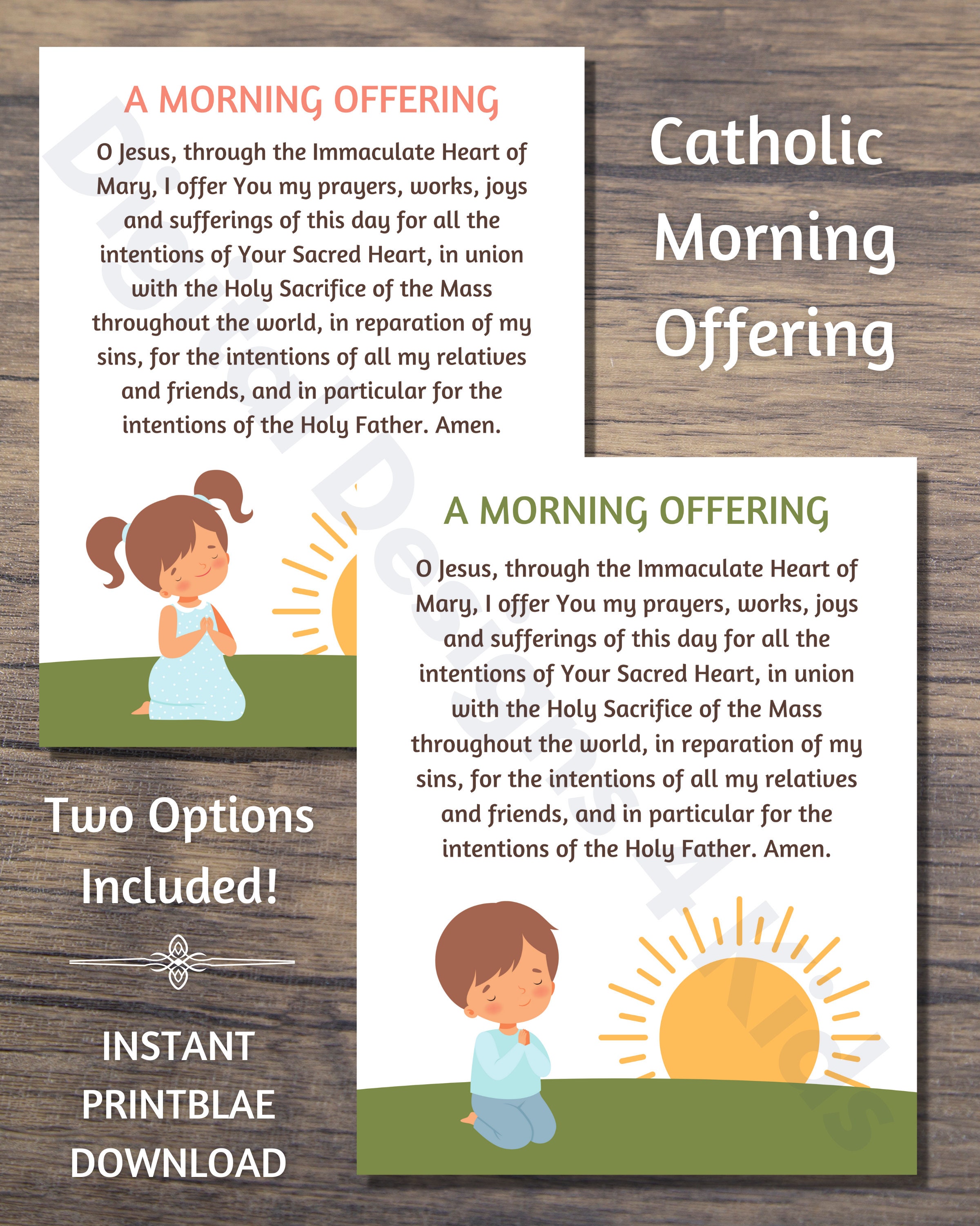 Catholic Morning Offering Printable for Kids, Morning Prayer Print for ...