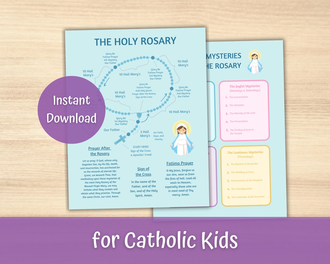 Catholic Rosary Prayer Guide With Mysteries of the Rosary Printable for ...