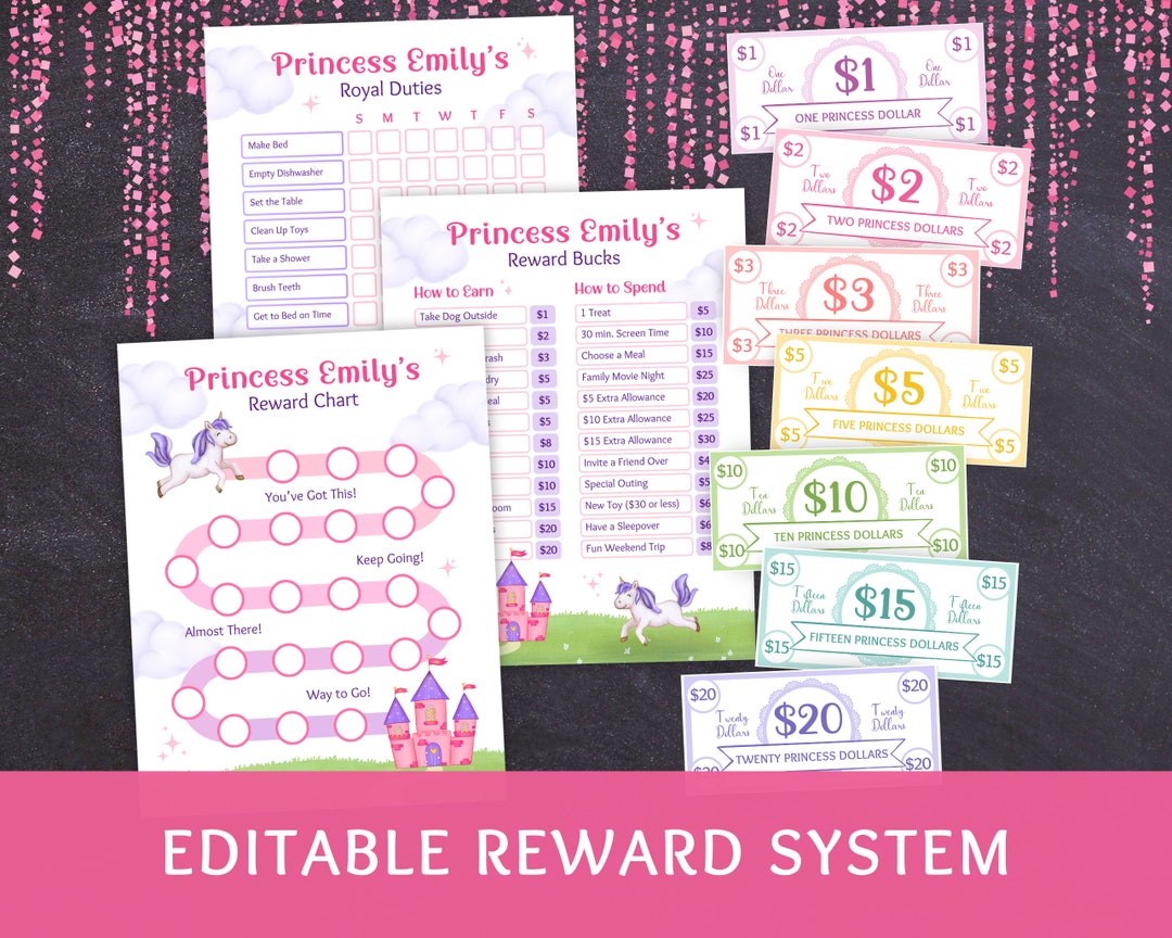 Princess Reward System Kids Reward Bucks Responsibility Chart Kids ...