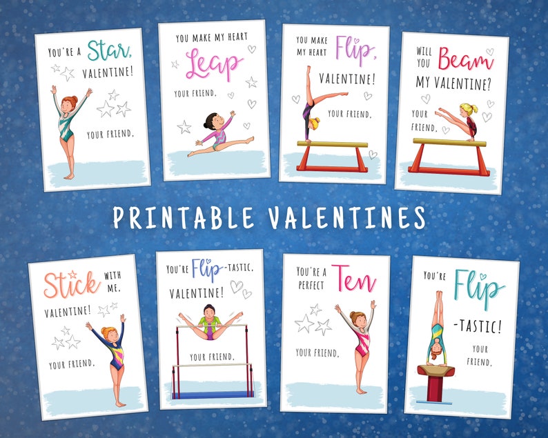 Printable Gymnastics Valentines Exchange Cards, Girl Gymnast Valentines ...