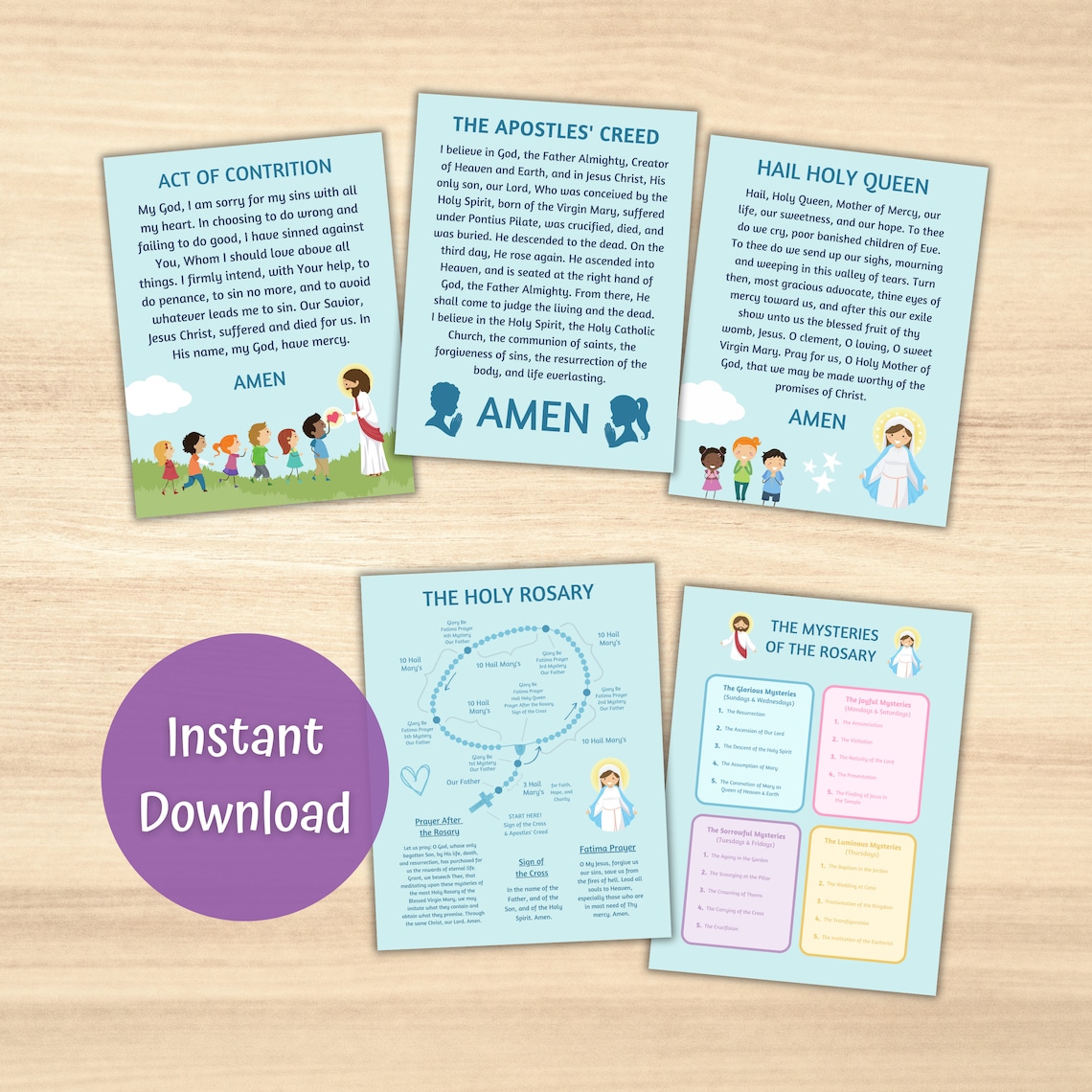 Catholic Prayer Prints for Kids Religious, Set of 10 Prayers - Etsy