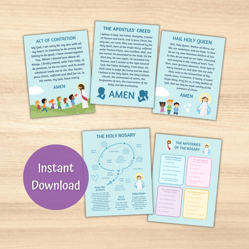 Catholic Prayer Prints for Kids Religious, Set of 10 Prayers - Etsy