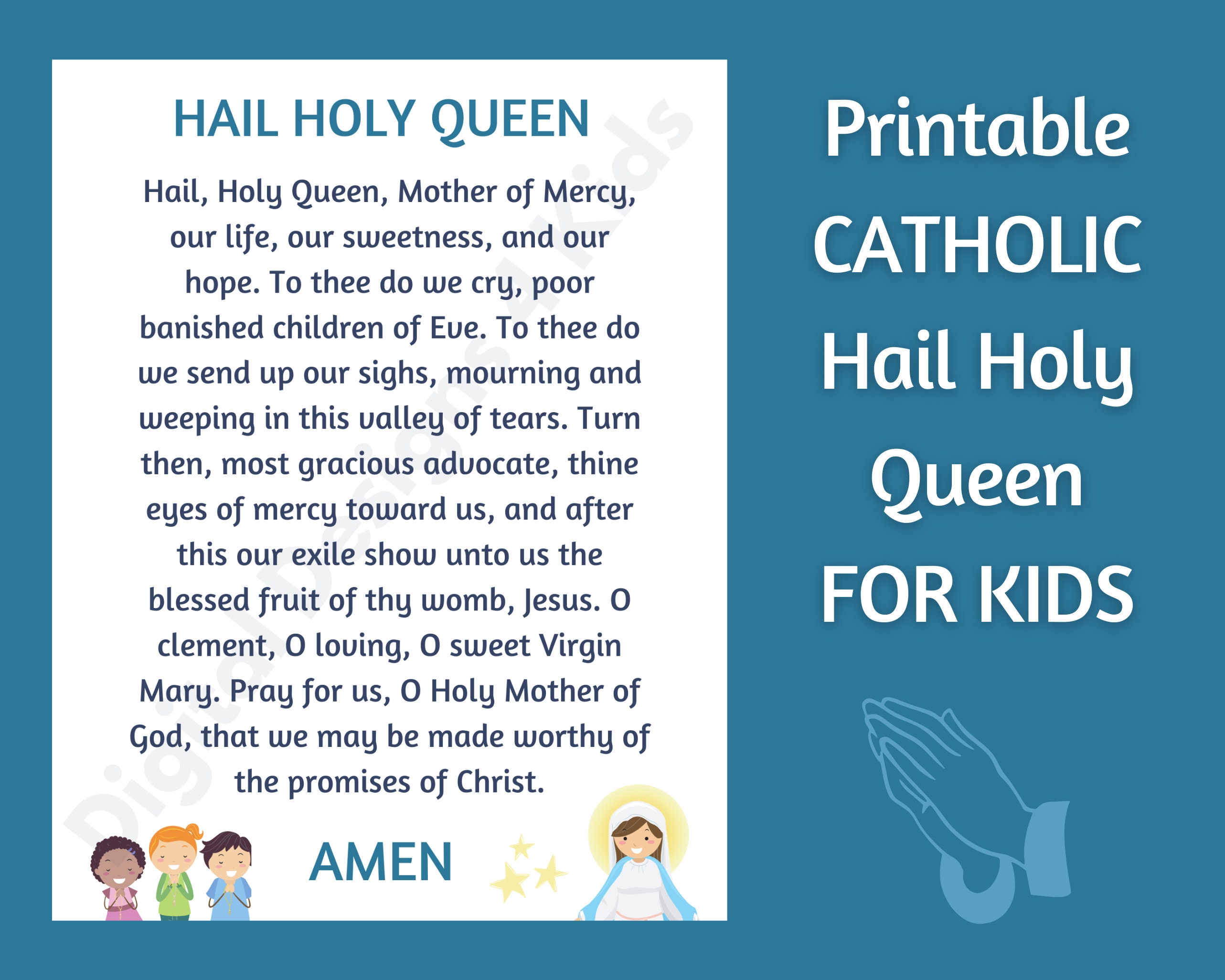 Hail Holy Queen Prayer Print for Kids Catholic Education - Etsy
