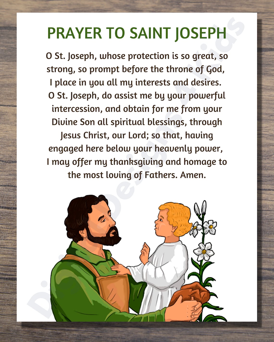Prayer to Saint Joseph Printable for Kids, Catholic Prayer Print - Etsy
