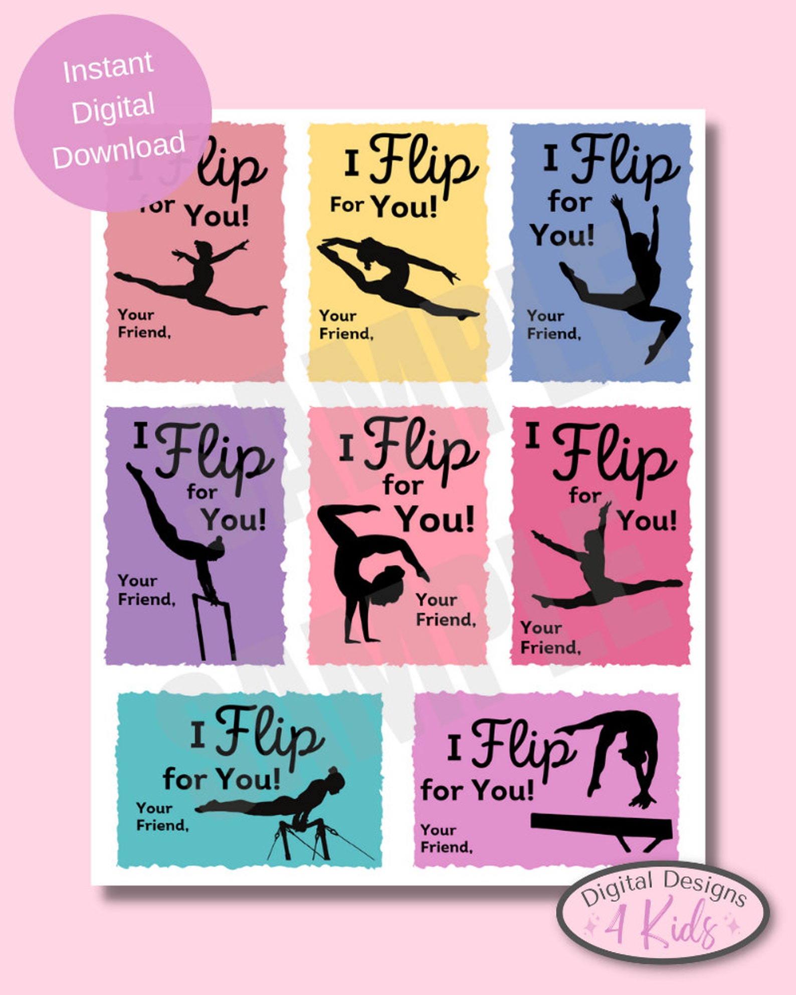 Gymnastics Printable Valentines Day Cards for Girls / Girl | Etsy