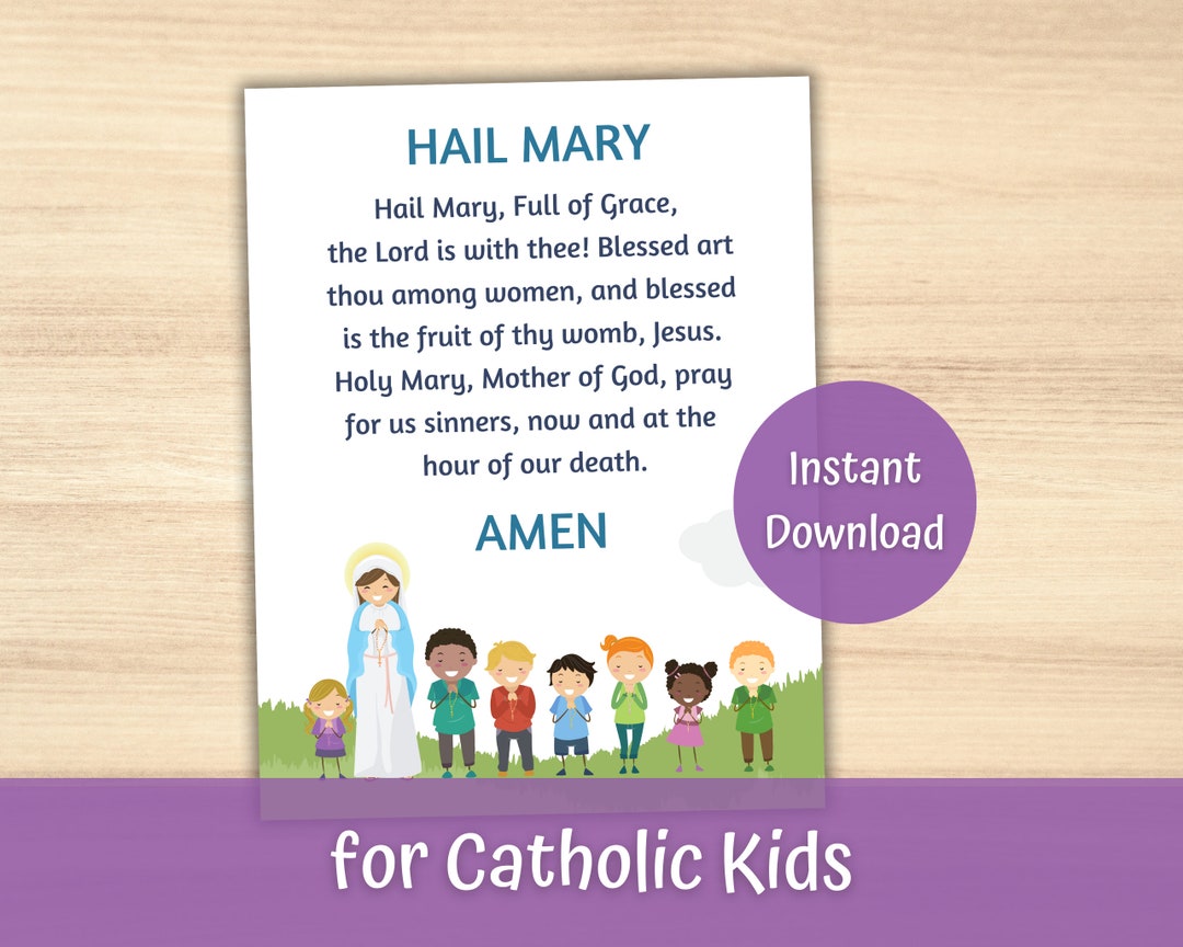 Hail Mary Prayer Printable for Kids Religious, Hail Mary Full of Grace ...