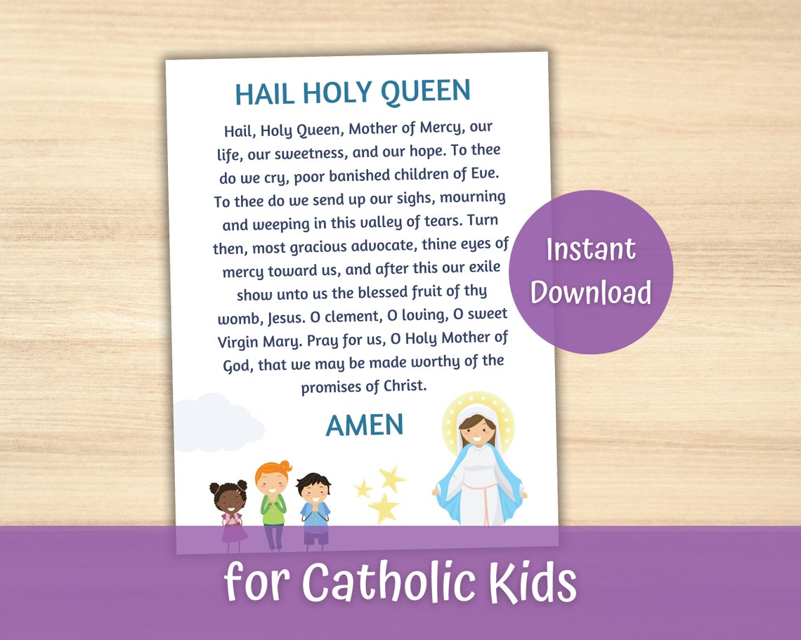 Hail Holy Queen Prayer Printable for Kids, Traditional Catholic Prayer ...
