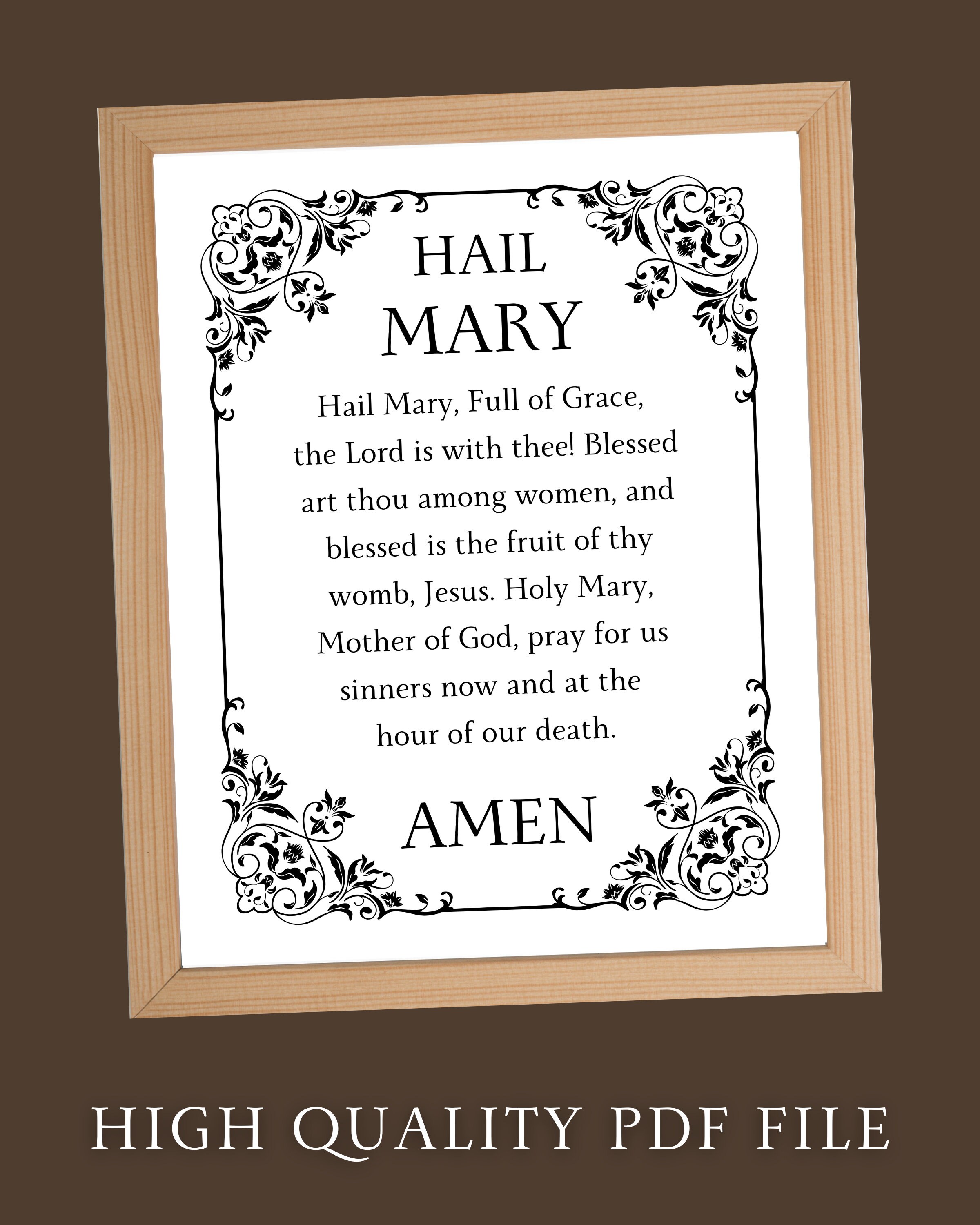 Hail Mary Prayer, Instant Download, Hail Mary Full of Grace, Catholic ...
