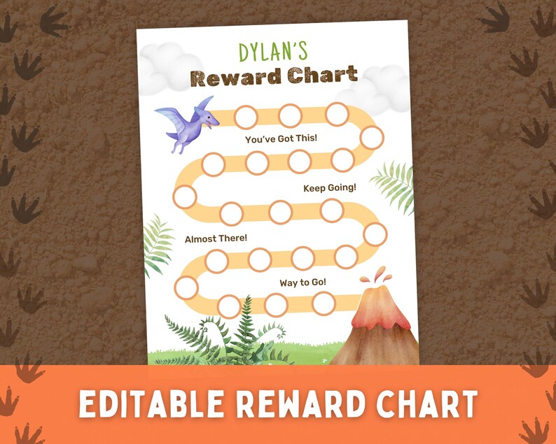 Dinosaur Reward Chart, Toddler Potty Training Chart, Editable Kids ...