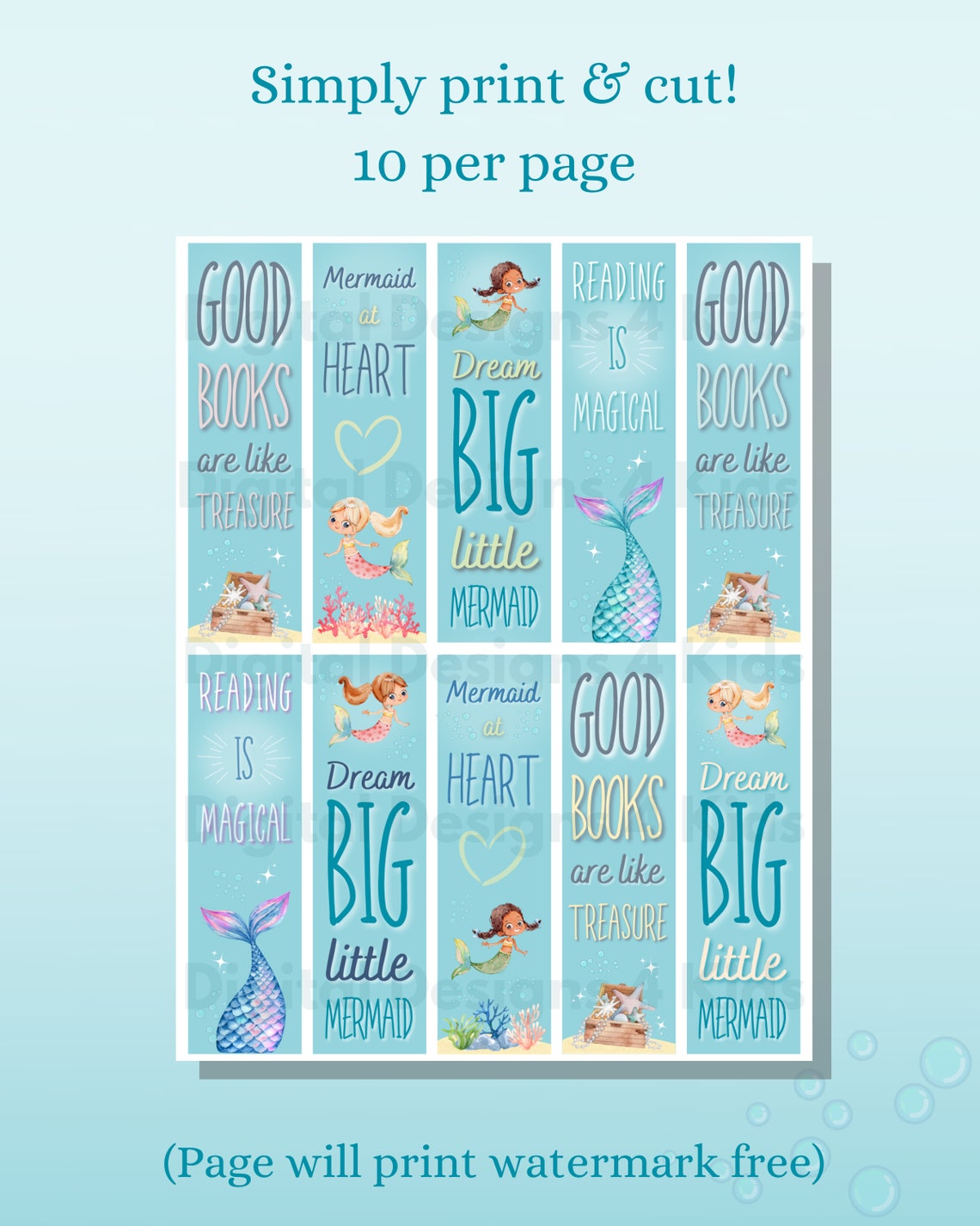 Mermaid Tail Bookmark Set 10 Printable Mermaid Bookmarks - Etsy