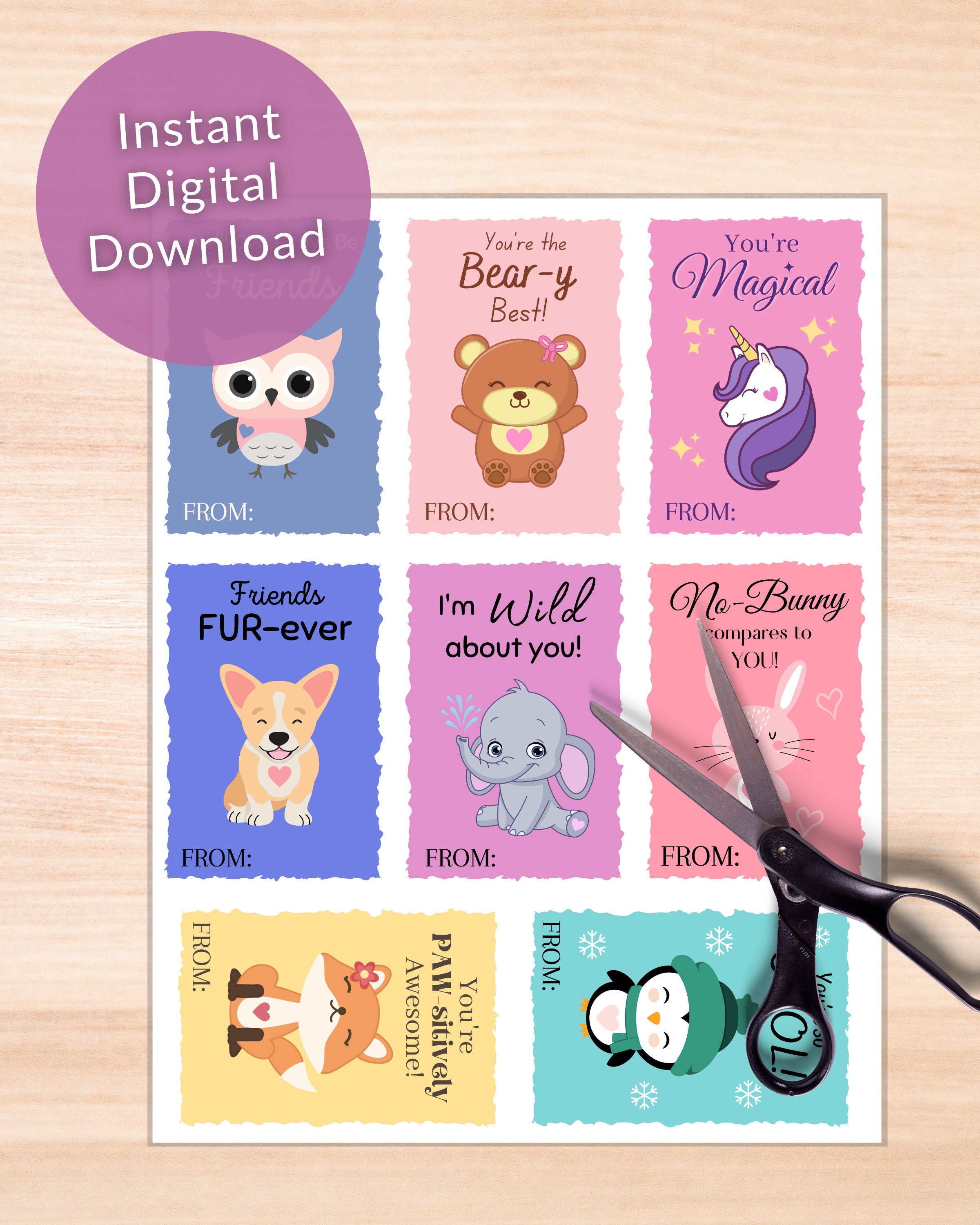 Cute Animals Printable Kids Valentines Day Cards, Preschool Valentines ...