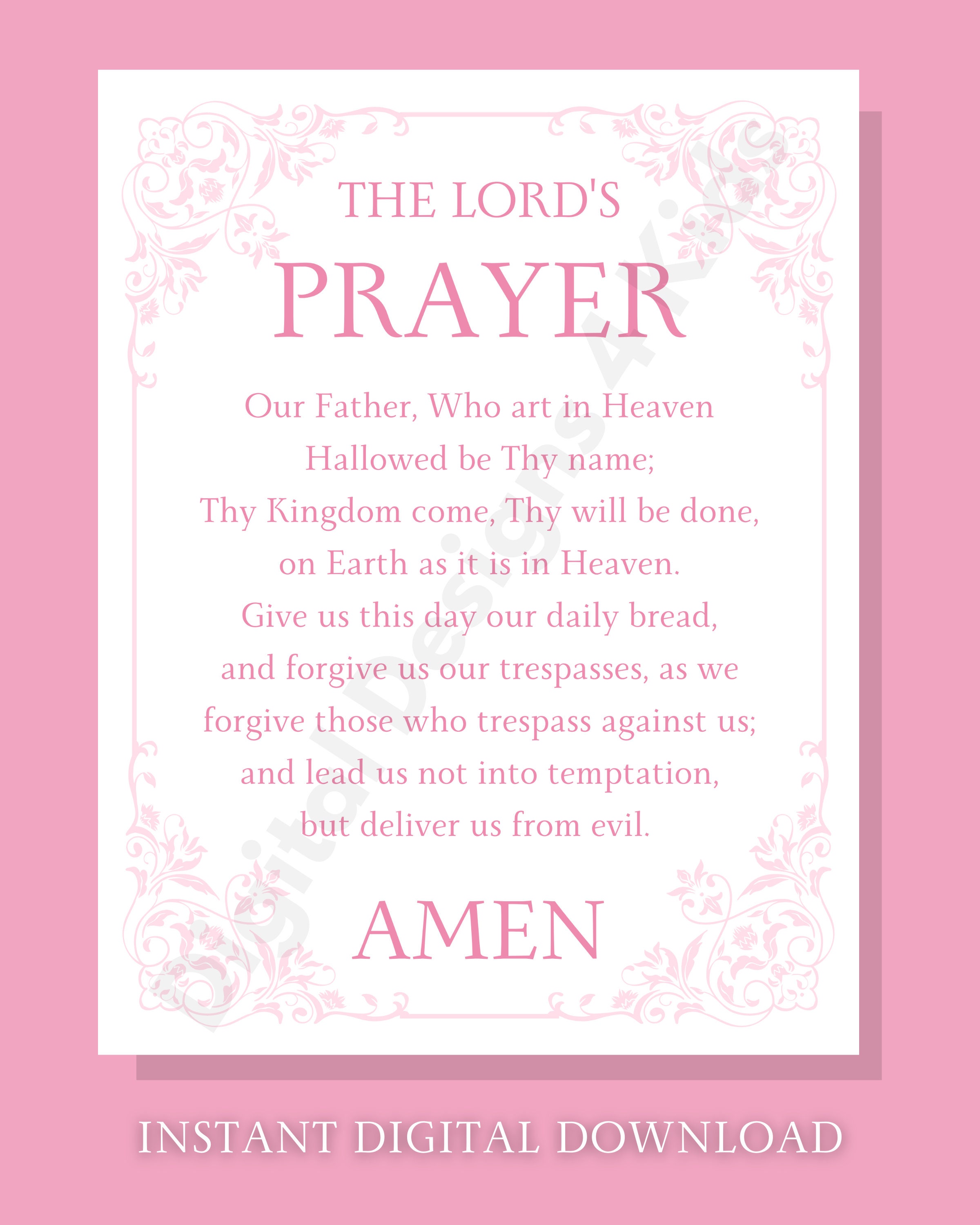 Our Father Prayer Printable Pink, Catholic Christian Scripture Wall Art ...