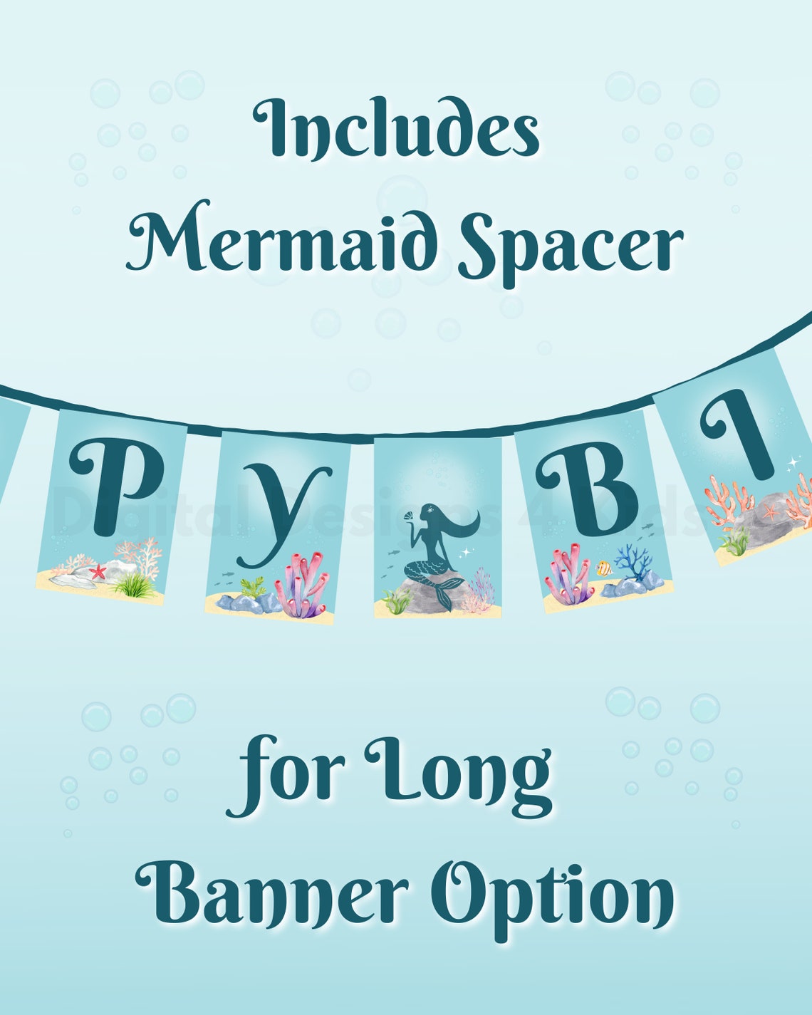 Mermaid Birthday Party Banner, Printable Happy Birthday Banner, Mermaid ...