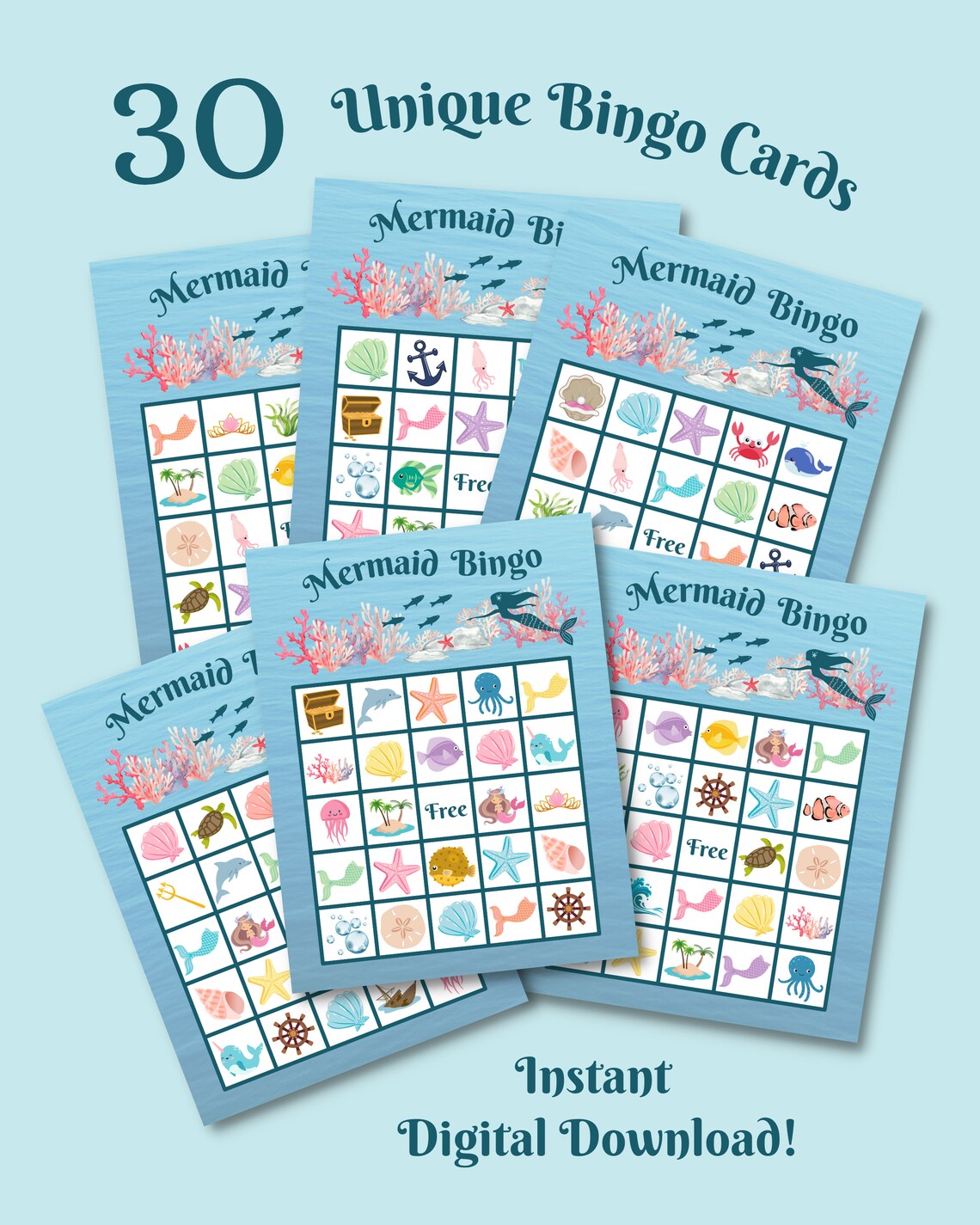 Mermaid Bingo for Kids, Mermaid Party Game - Etsy