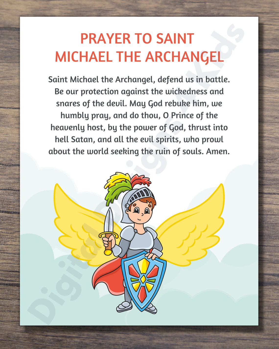 Prayer to Saint Michael the Archangel Printable for Kids, Catholic ...