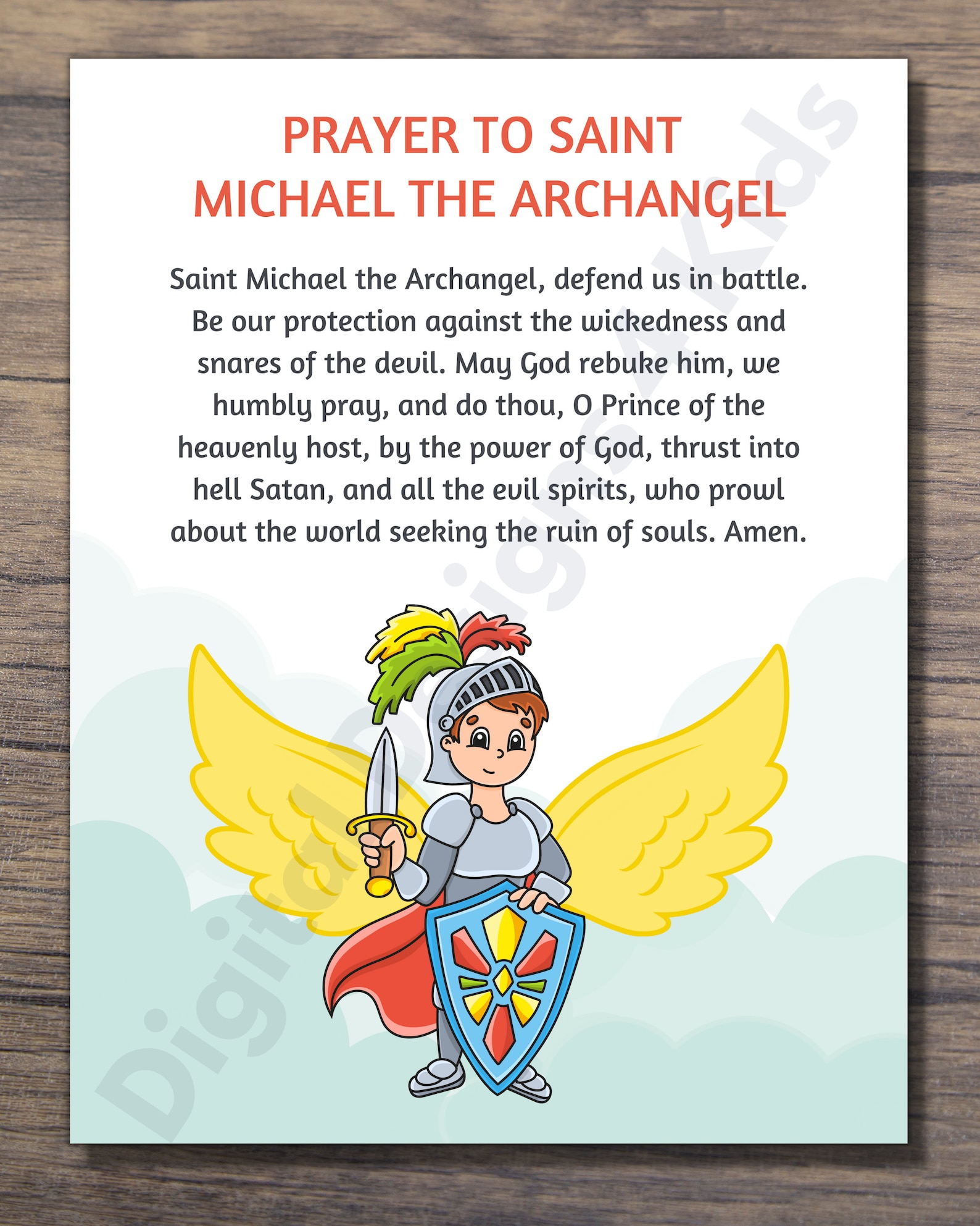 Prayer to Saint Michael the Archangel Printable for Kids, Catholic ...