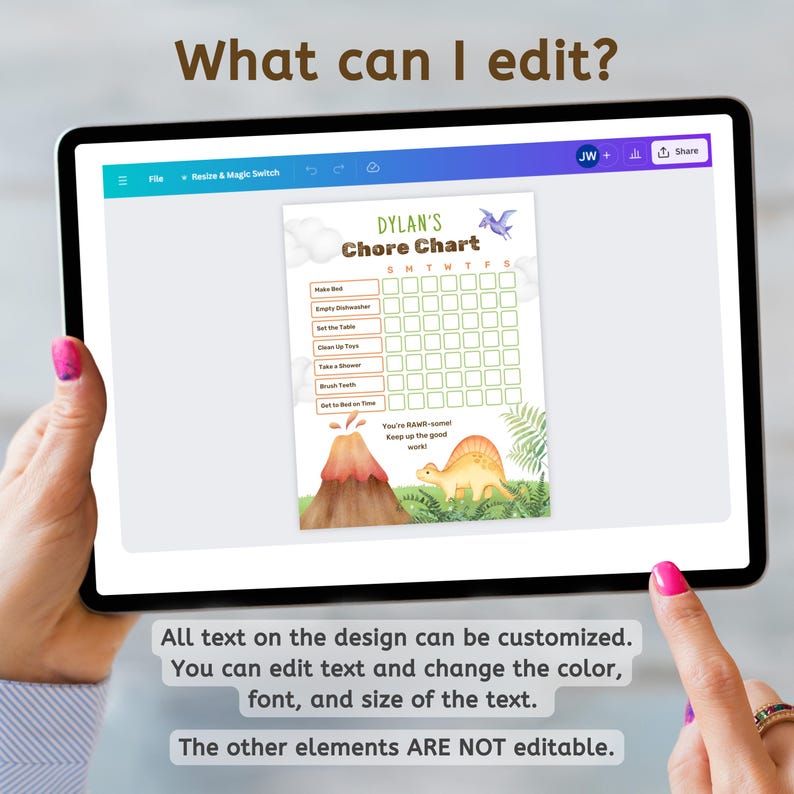 Dino Chore Chart Editable Individualized Chore Chart Printable ...