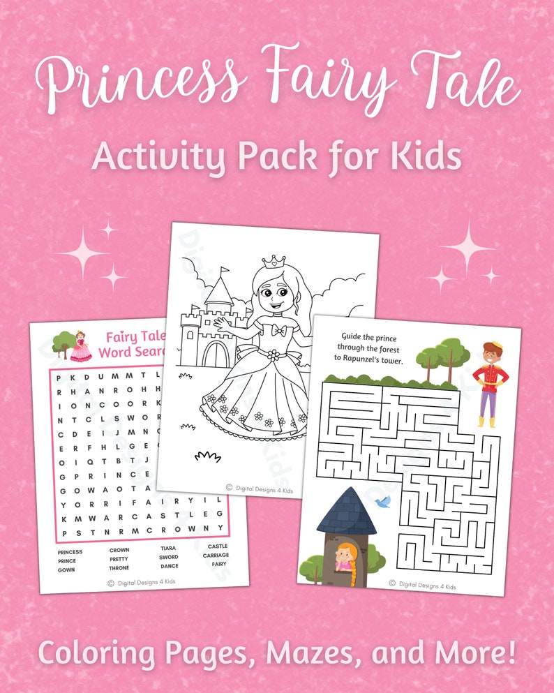 Princess Fairy Tale Activity Pack, Road Trip Activity Book for Kids - Etsy