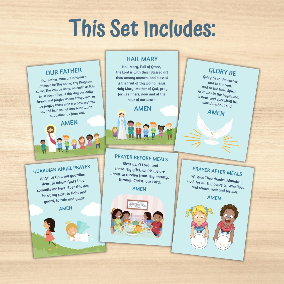Catholic Prayer Prints for Kids Religious, Set of 10 Prayers - Etsy