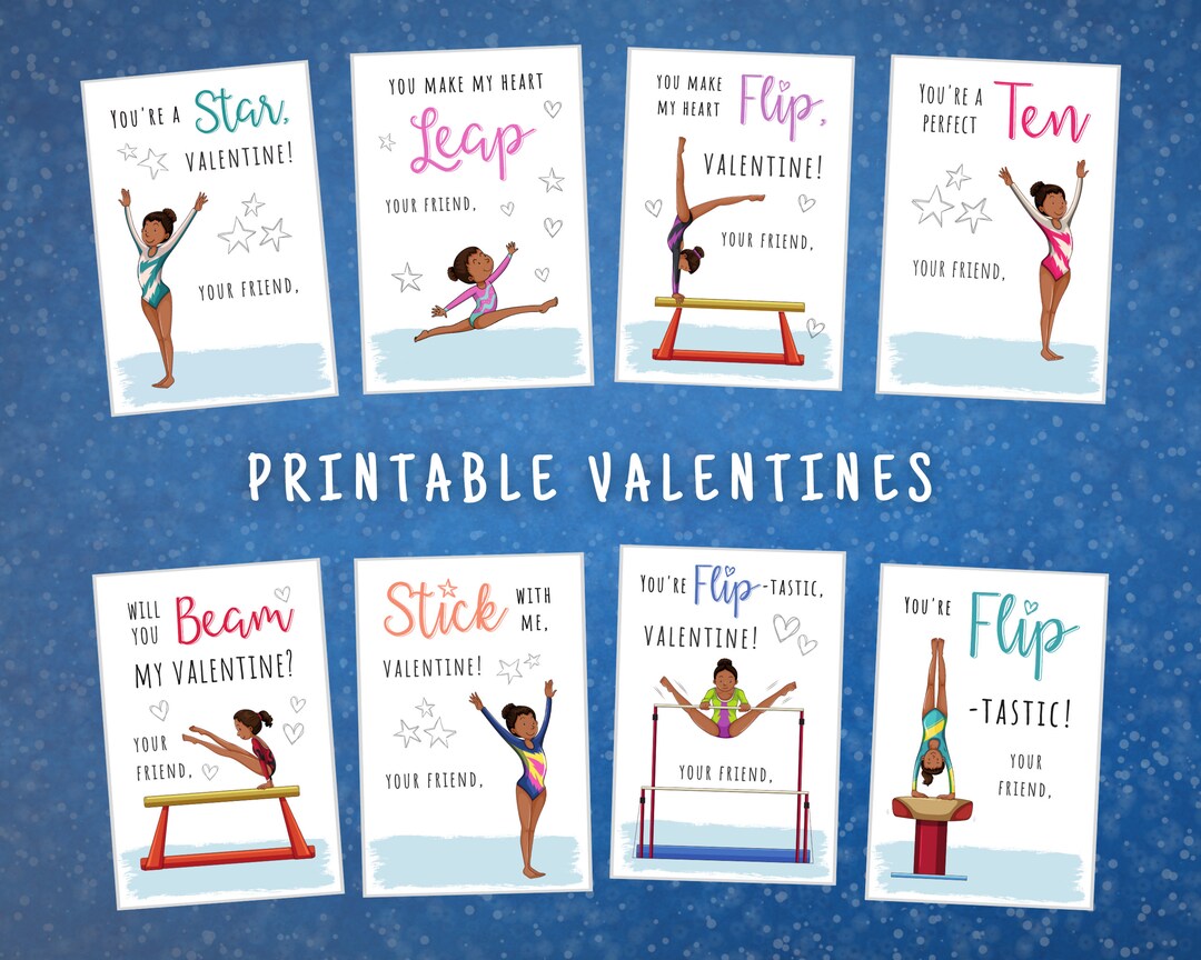 Girl Gymnast Valentines Day Exchange Cards, African American Gymnastics ...