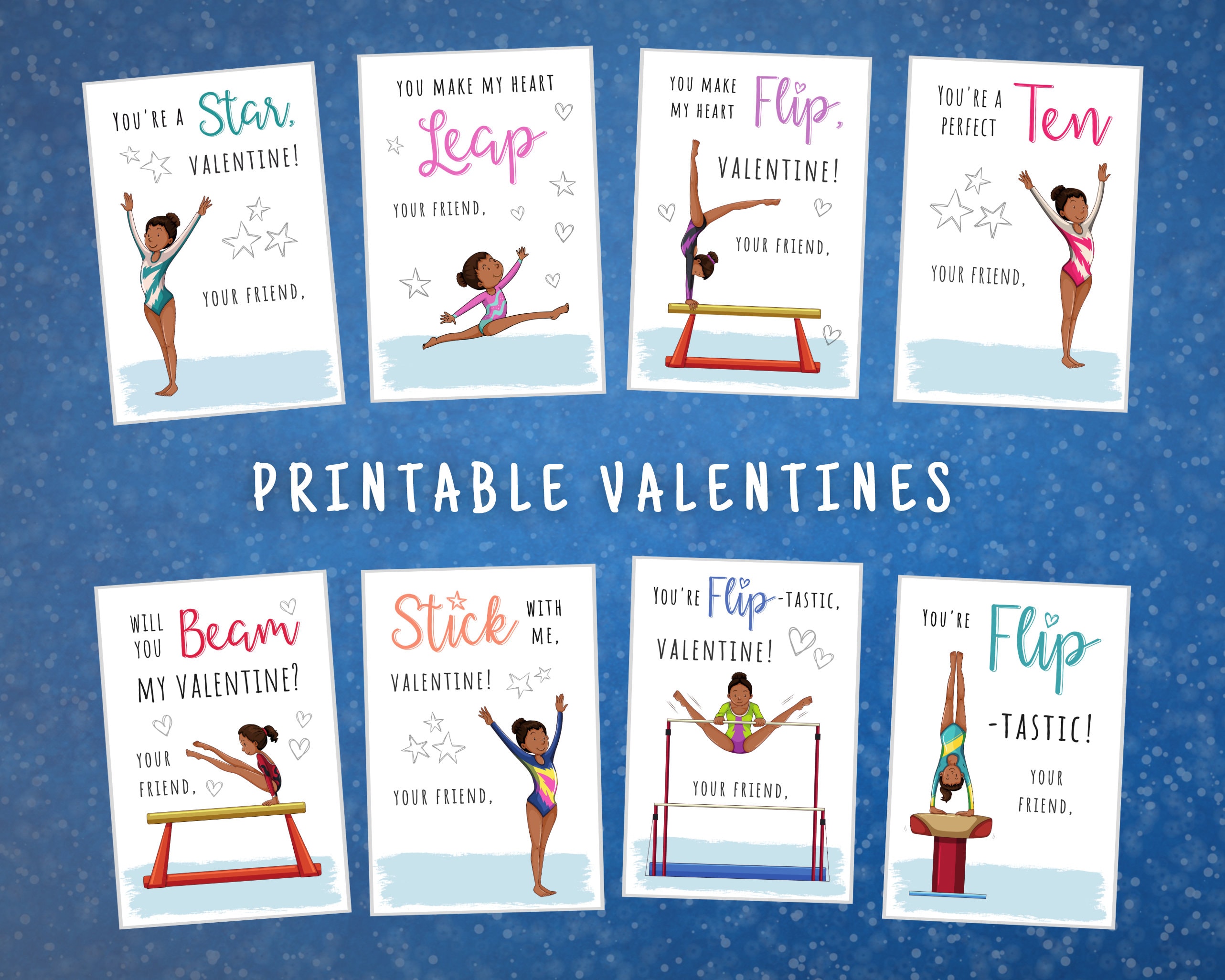 Girl Gymnast Valentines Day Exchange Cards, African American Gymnastics ...