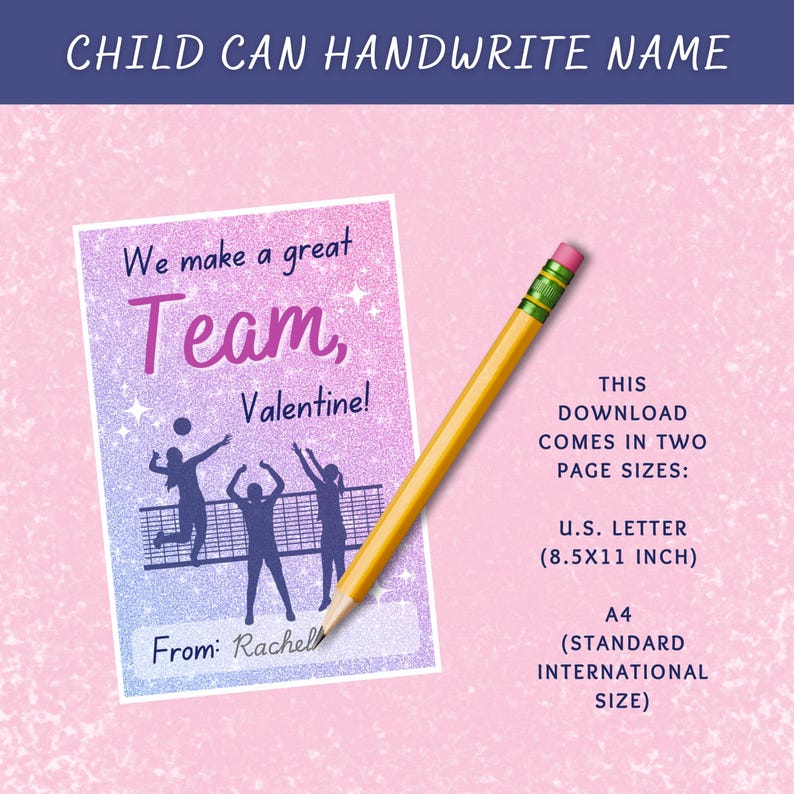 Printable Sparkly Girls Volleyball Classmate Valentine Exchange Cards ...