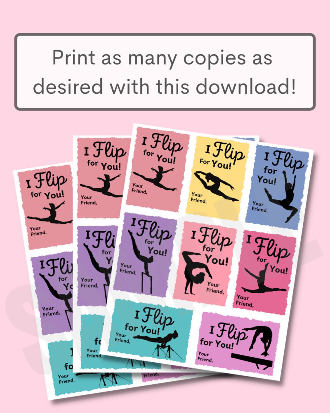 Gymnastics Printable Valentines Day Cards for Girls / Girl | Etsy