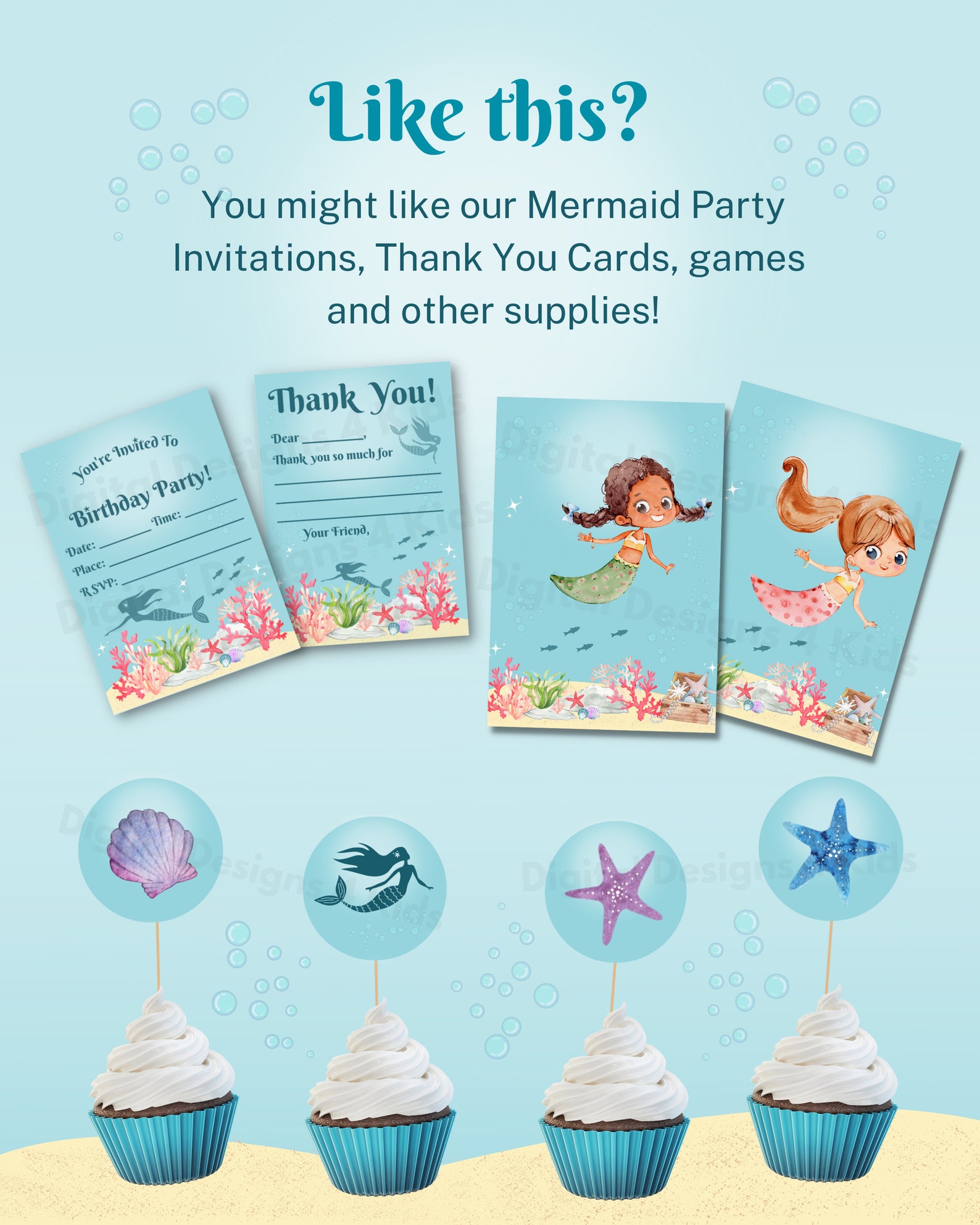 Mermaid Birthday Party Banner, Printable Happy Birthday Banner, Mermaid ...