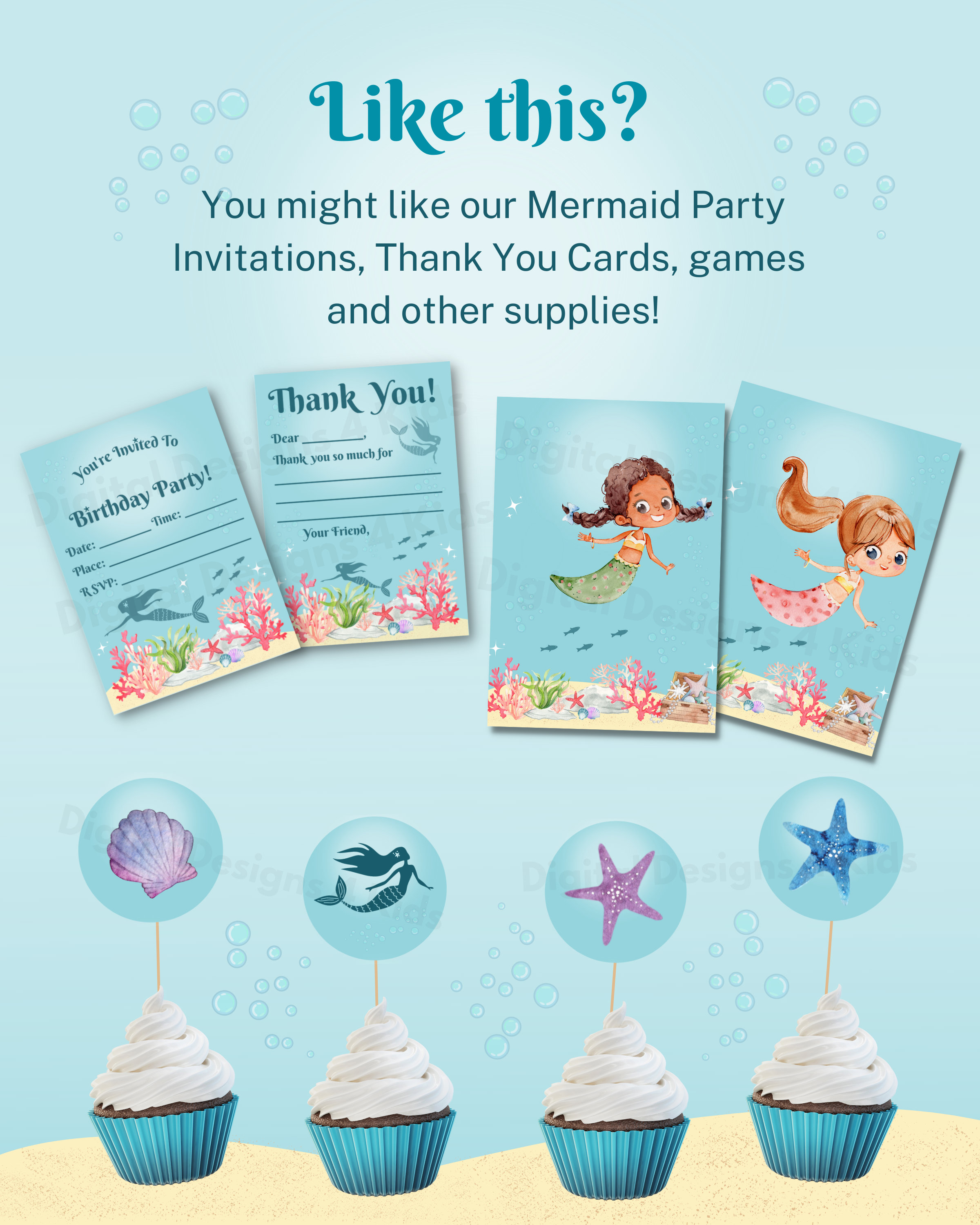 Mermaid Birthday Party Banner, Printable Happy Birthday Banner, Mermaid ...