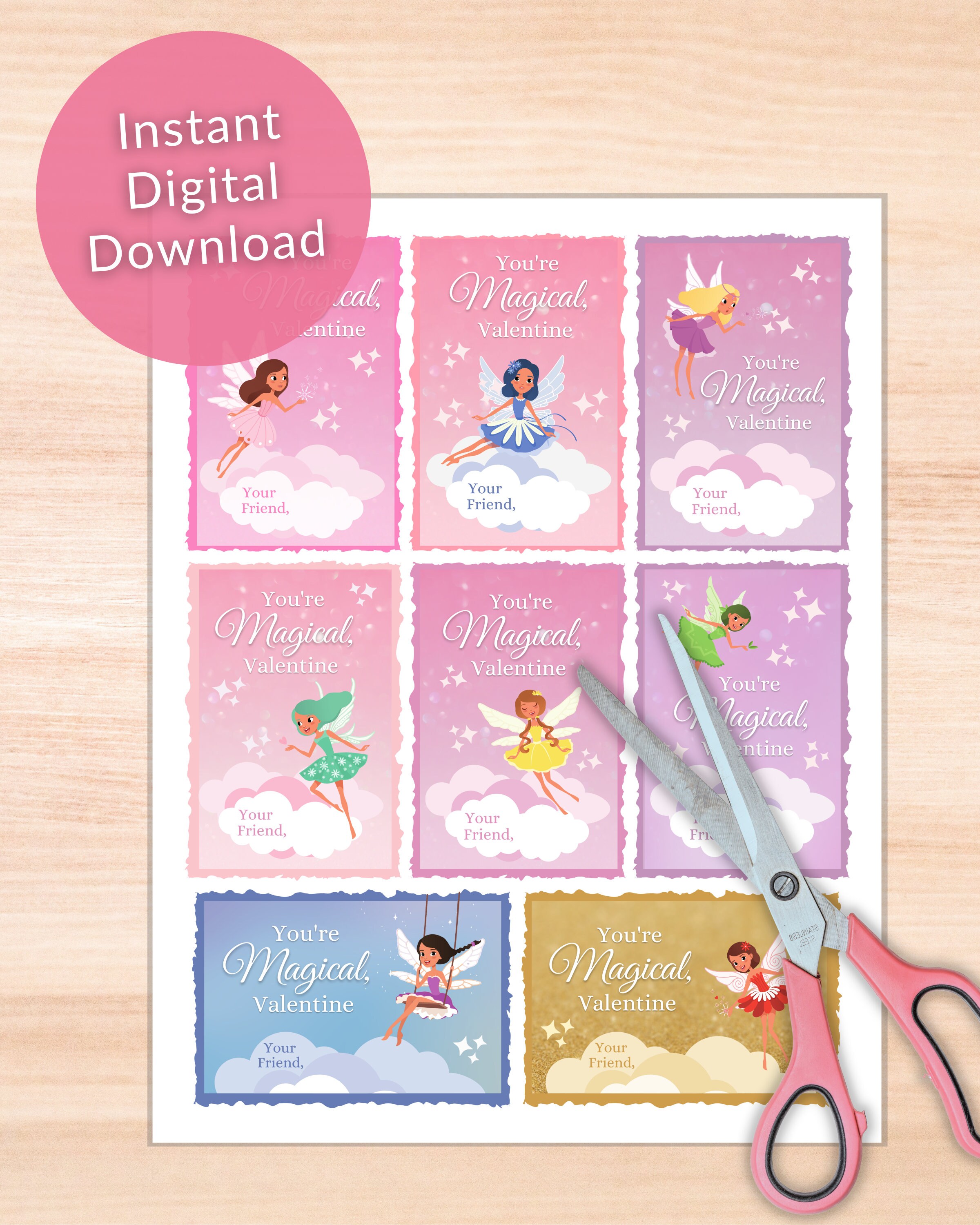 Fairy Printable Valentines Day Cards for Kids Cute Fairy Tale - Etsy