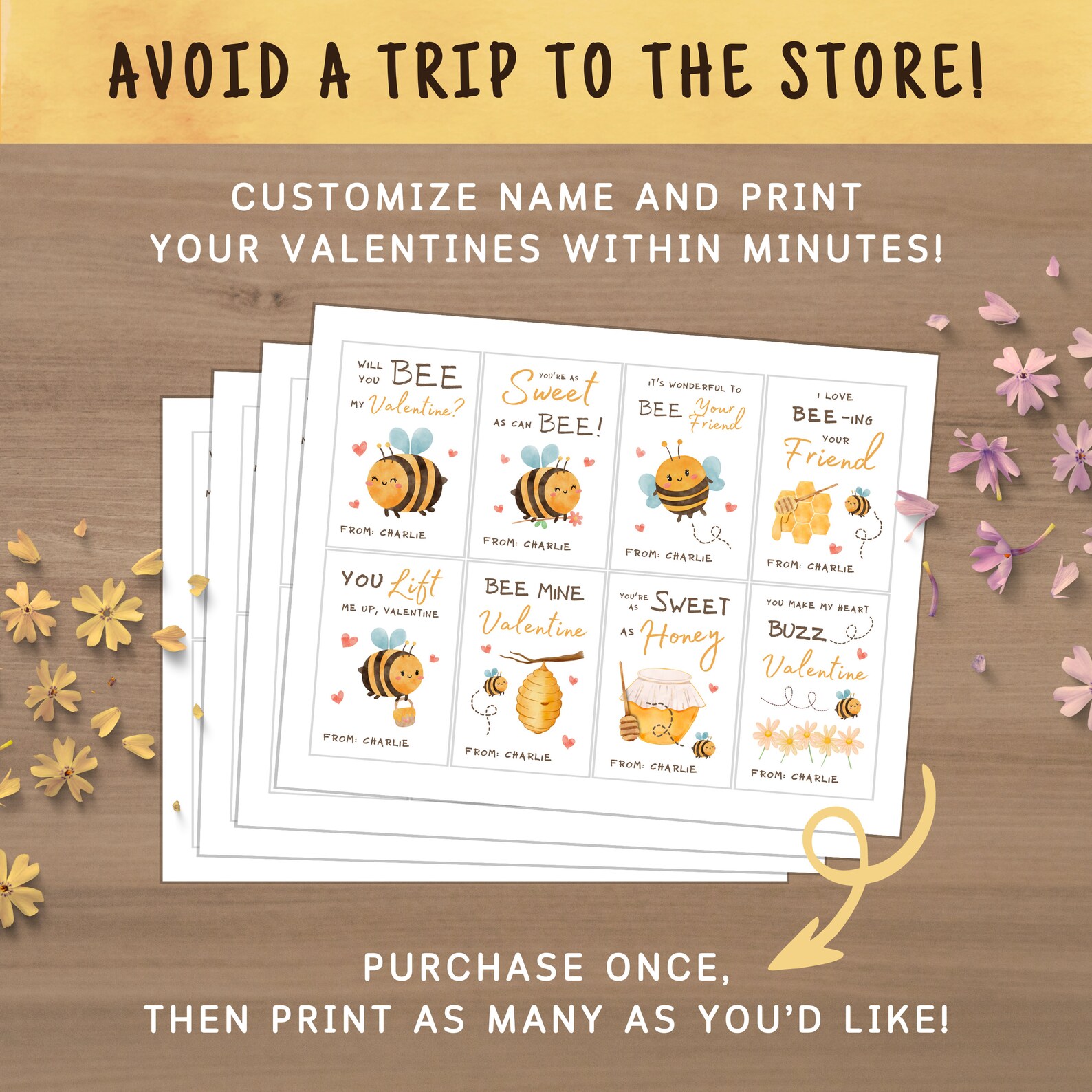 Cute Honey Bee Editable Valentine Cards, Classmate Valentine Exchange ...