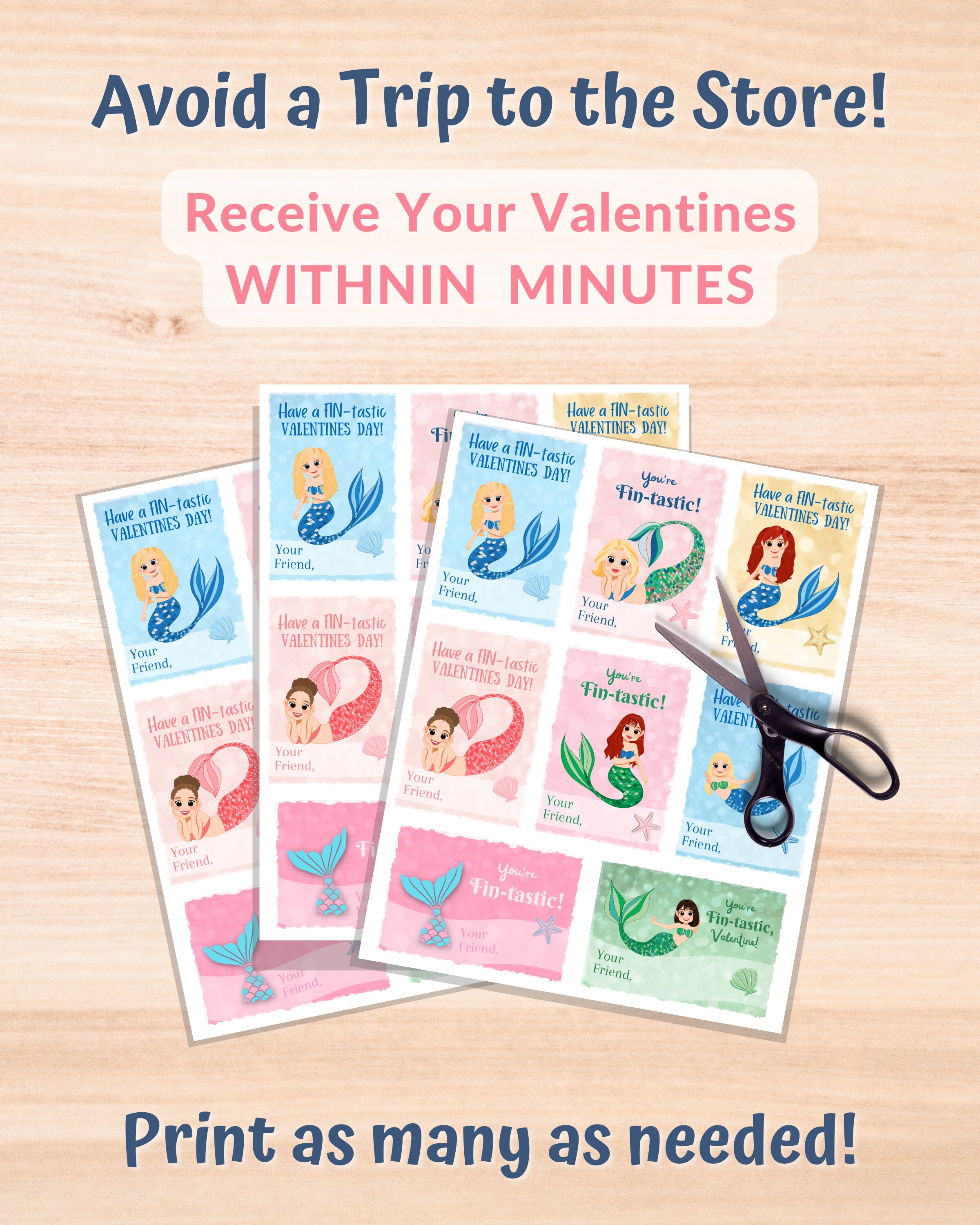 Mermaid Printable Valentines Day Cards for Kids, Under the Sea ...