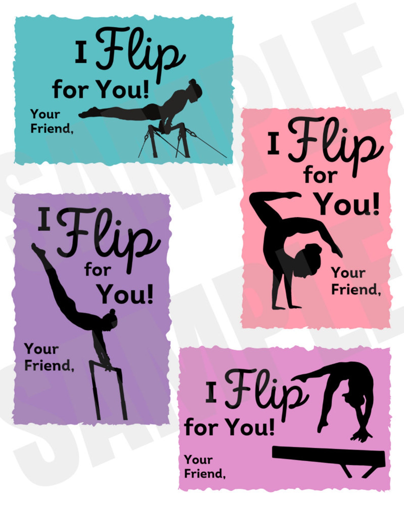 Gymnastics Printable Valentines Day Cards for Girls / Girl | Etsy