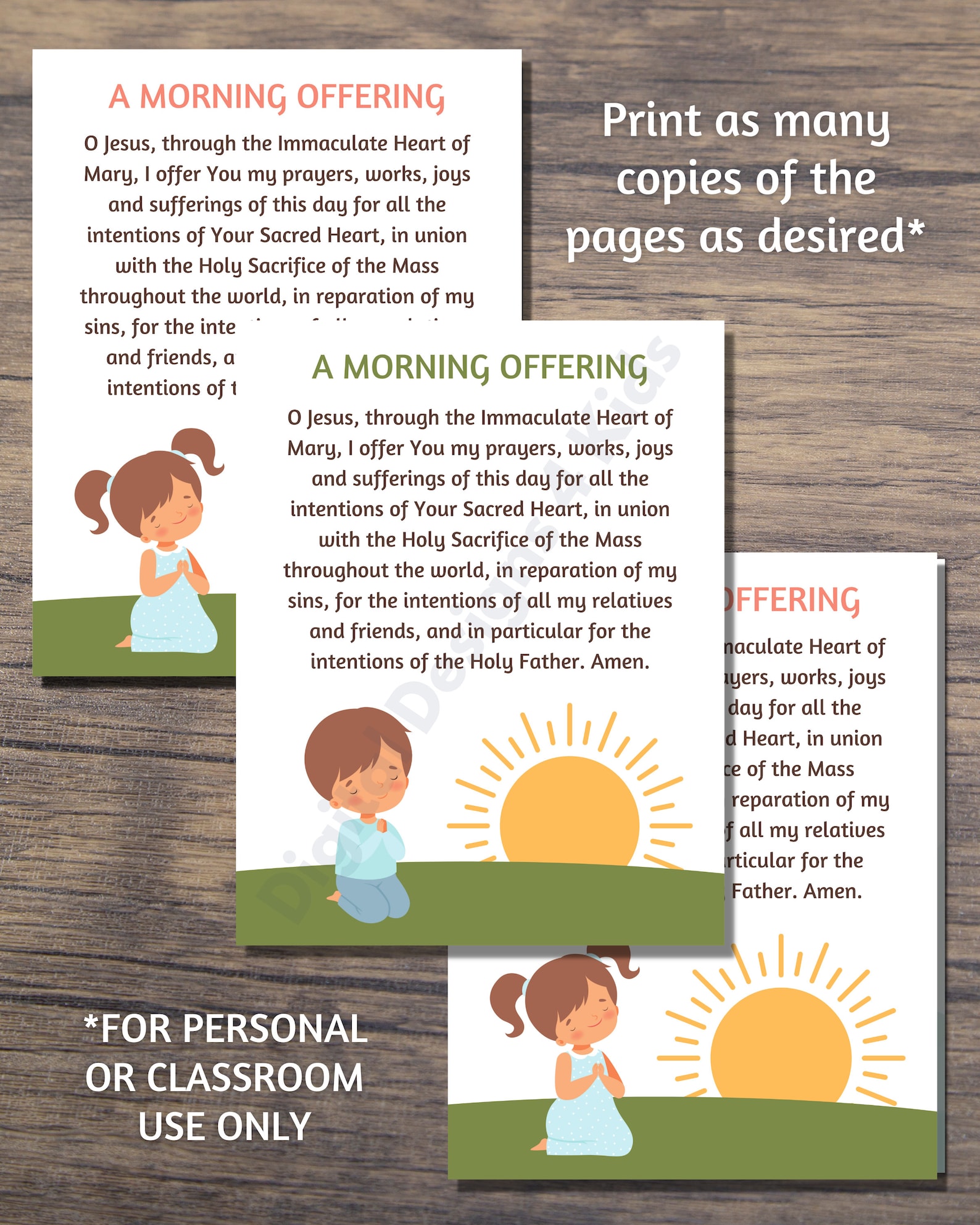 Catholic Morning Offering Printable for Kids, Morning Prayer Print for ...