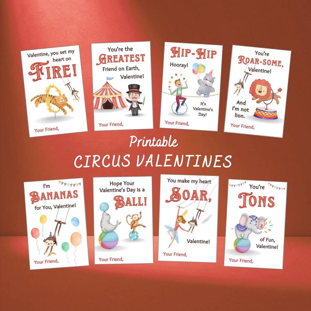 Printable Circus Themed Valentine’s Day Cards, Circus Carnival ...