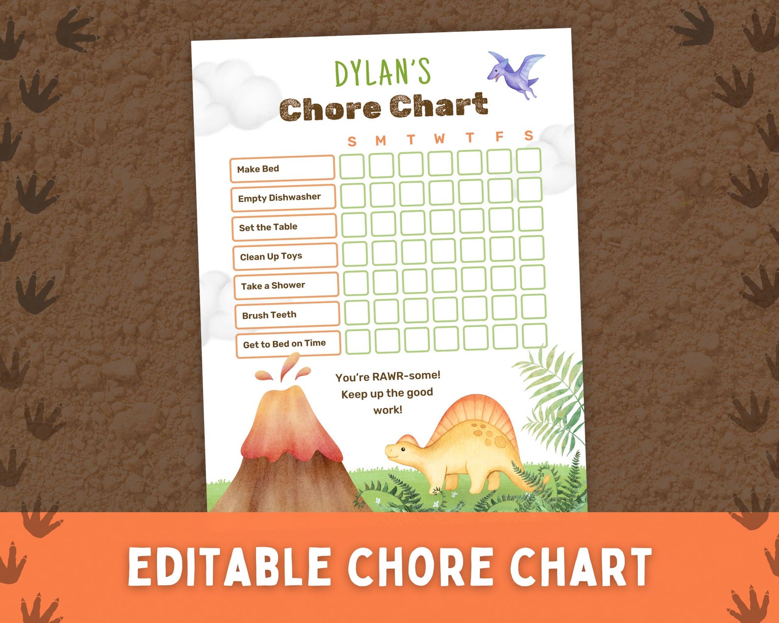 Dino Chore Chart Editable Individualized Chore Chart Printable ...