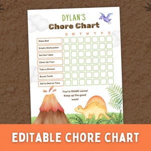 Dino Chore Chart Editable Individualized Chore Chart Printable ...