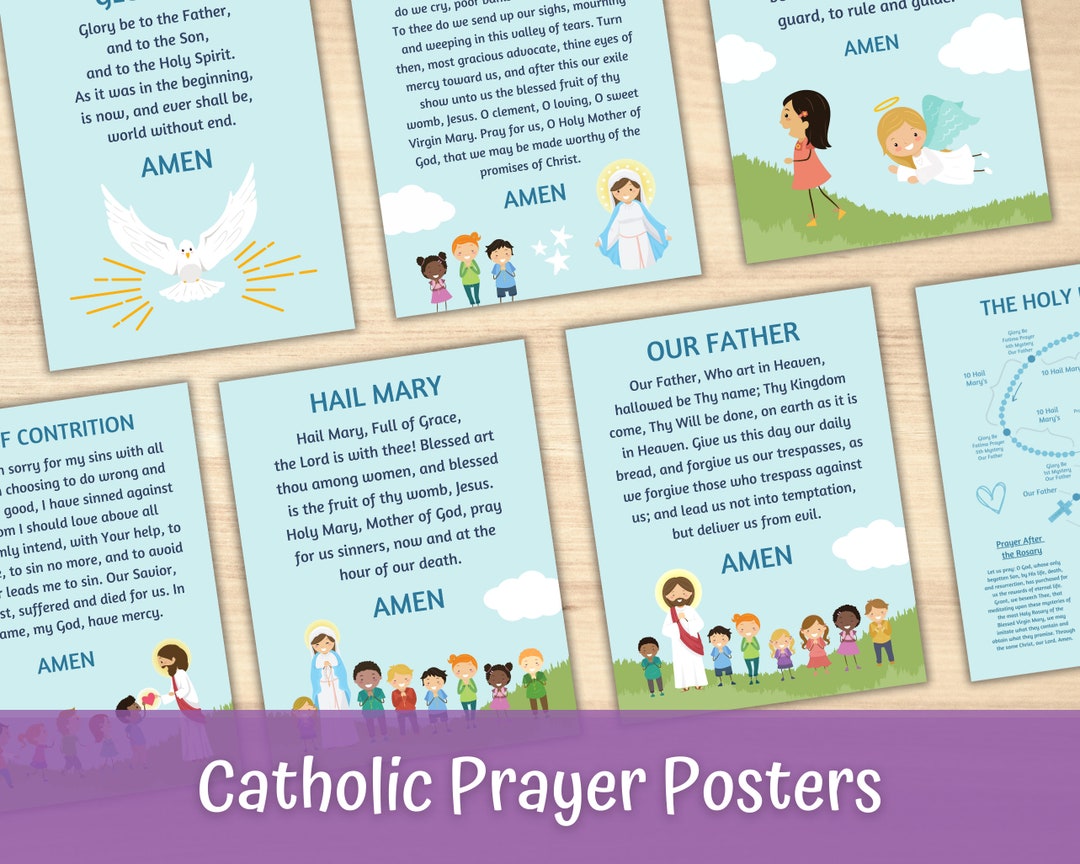 Catholic Prayer Prints for Kids Religious, Set of 10 Prayers - Etsy