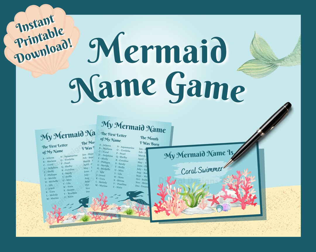 Mermaid Birthday Party Name Game, Mermaid Theme Party, Printable Sign ...
